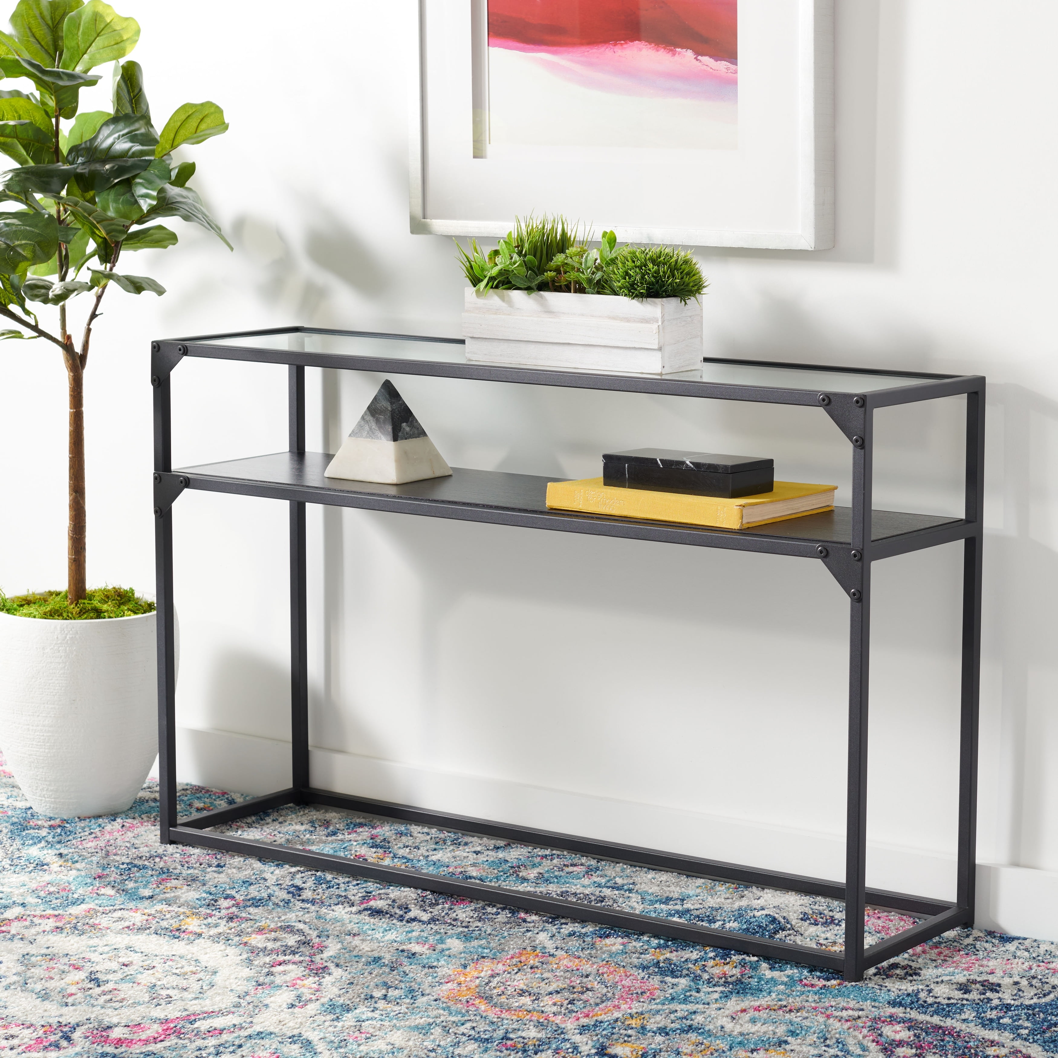 SAFAVIEH Ackley Contemporary Black Metal Console Table (43.3 in. W x 11 ...
