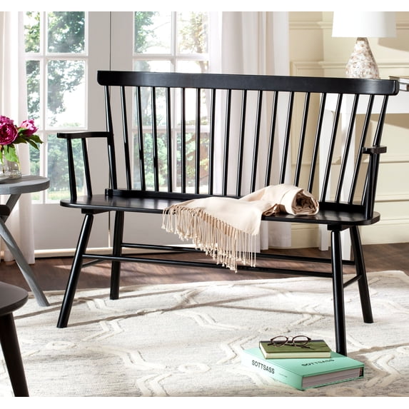 SAFAVIEH Addison Contemporary Solid Spindle back Settee, Black ...