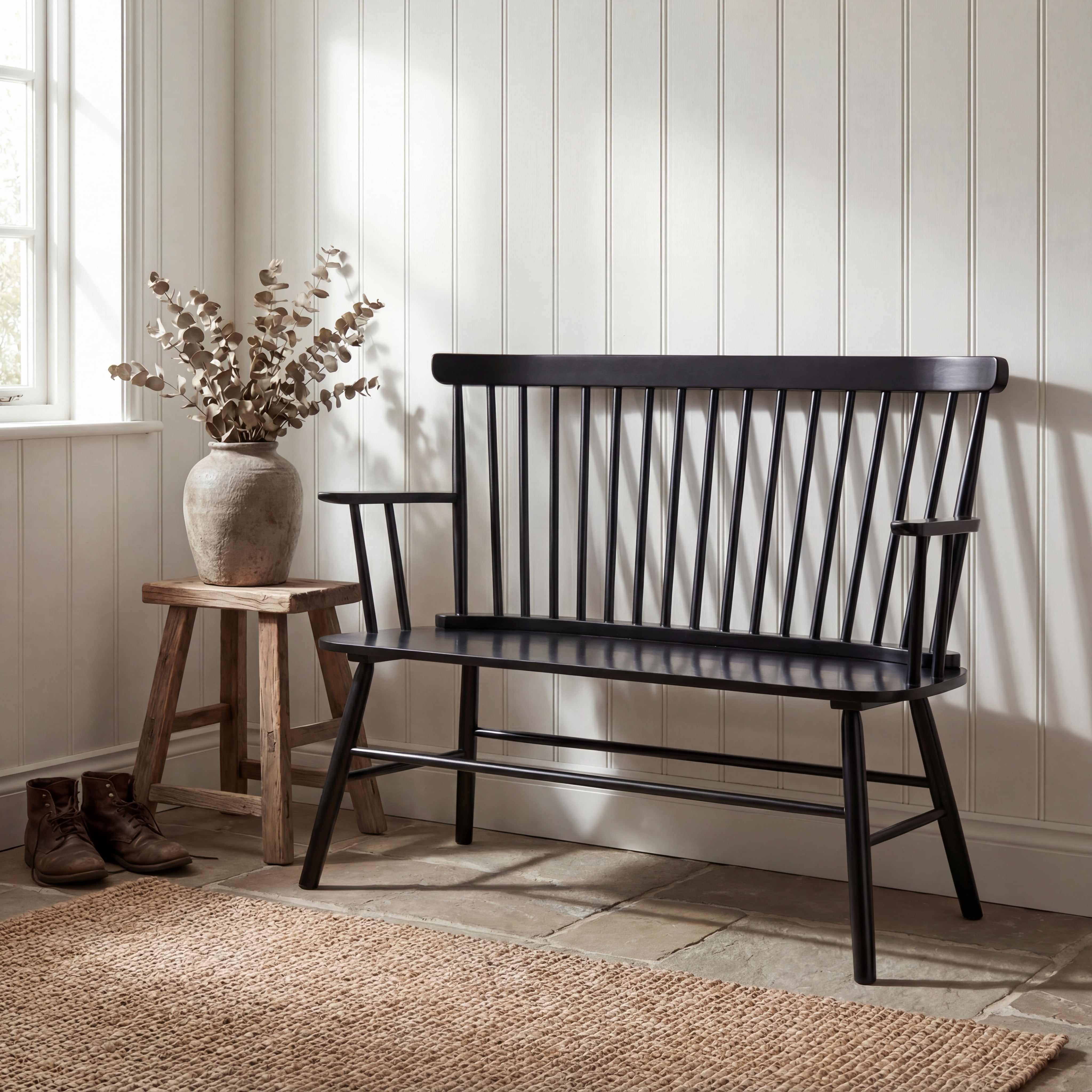 Safavieh Addison Mid-Century Solid Print Wood Settees, Black - Walmart.com