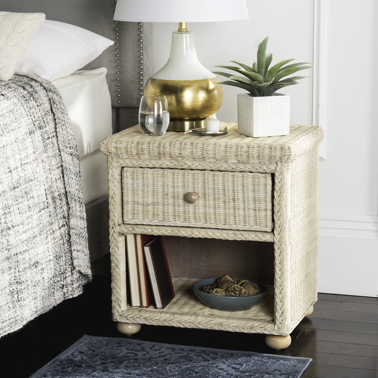 SAFAVIEH Adira Natural White Wash Wicker Nightstand White Washed ...
