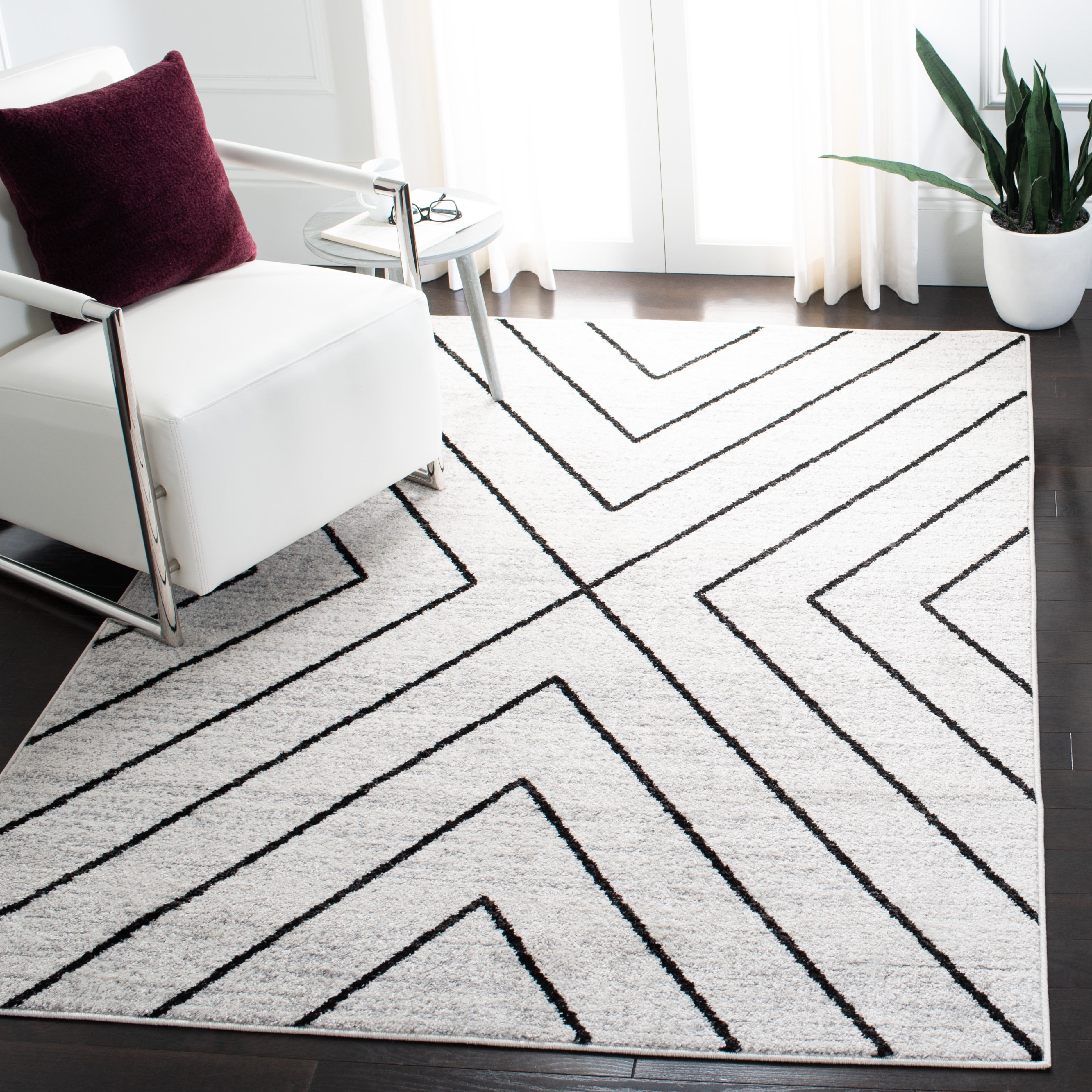 SAFAVIEH Adirondack Evonne Geometric Area Rug, Ivory/Grey, 5'1" x 7'6 ...