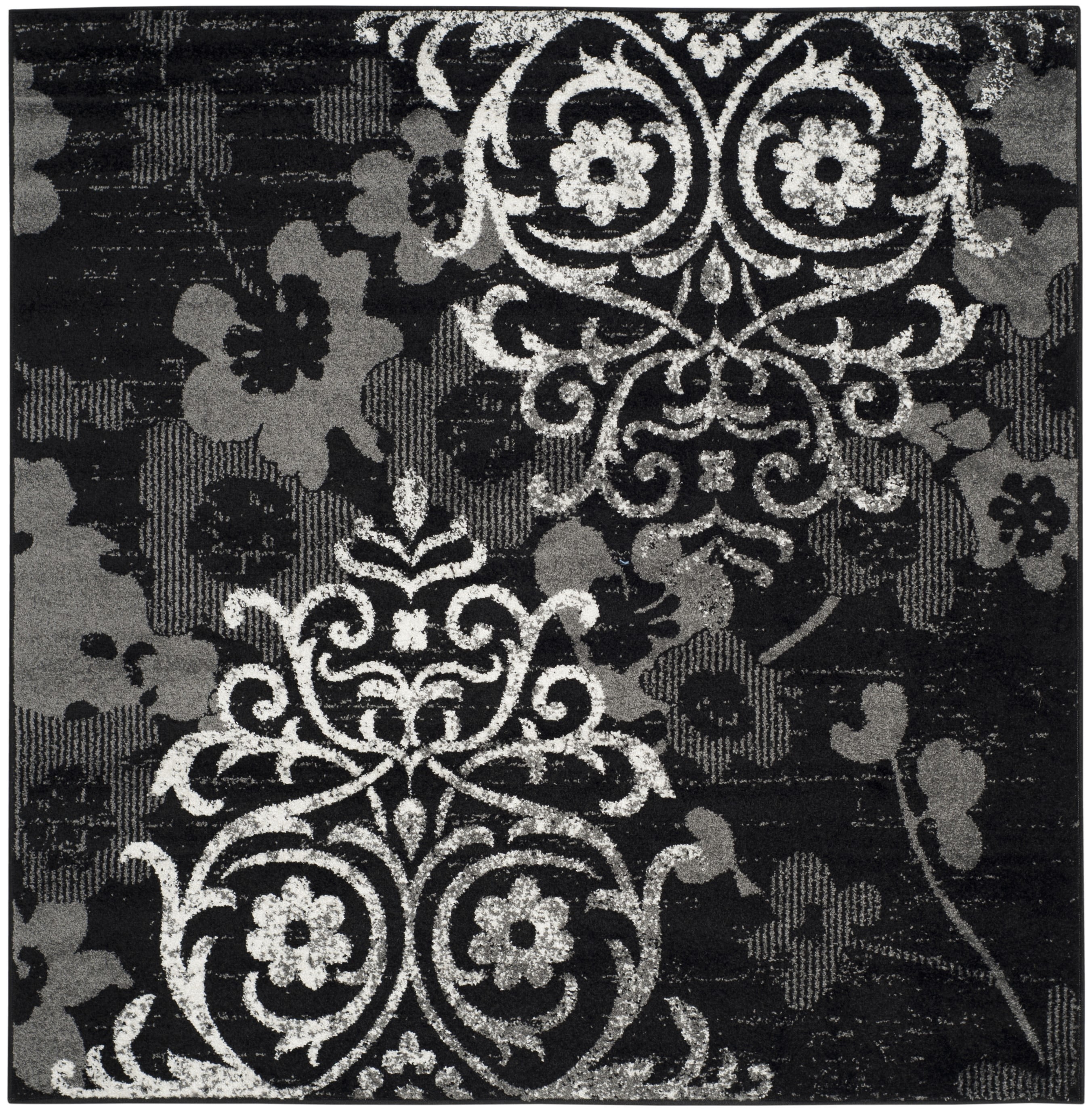 SAFAVIEH Adirondack Hortense Floral Area Rug, Black/Silver, 11' x 11 ...