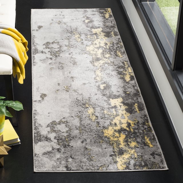 SAFAVIEH Adirondack Ladonna Abstract Runner Rug, Grey/Yellow, 2'6" x 10 ...