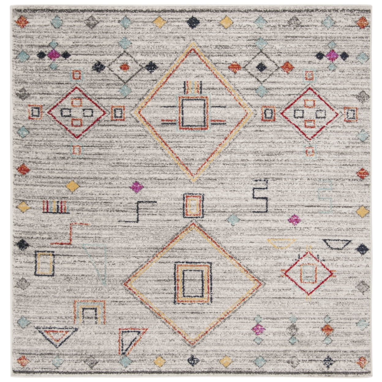 SAFAVIEH Adirondack Lesleigh Geometric Area Rug, Light Grey/Red, 6' x 6 ...