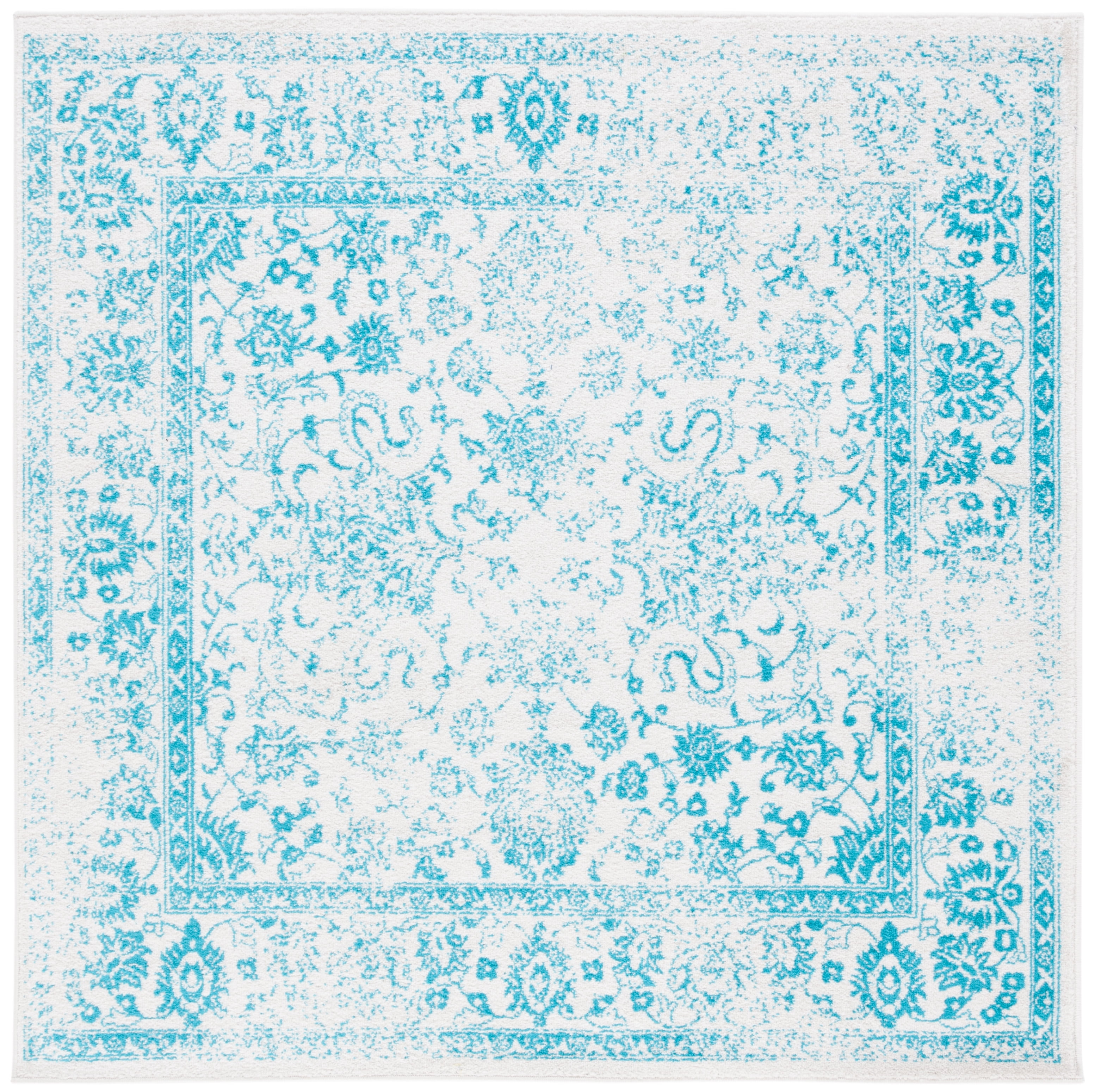 SAFAVIEH Adirondack Wyatt Traditional Distressed Area Rug, Ivory/Teal ...