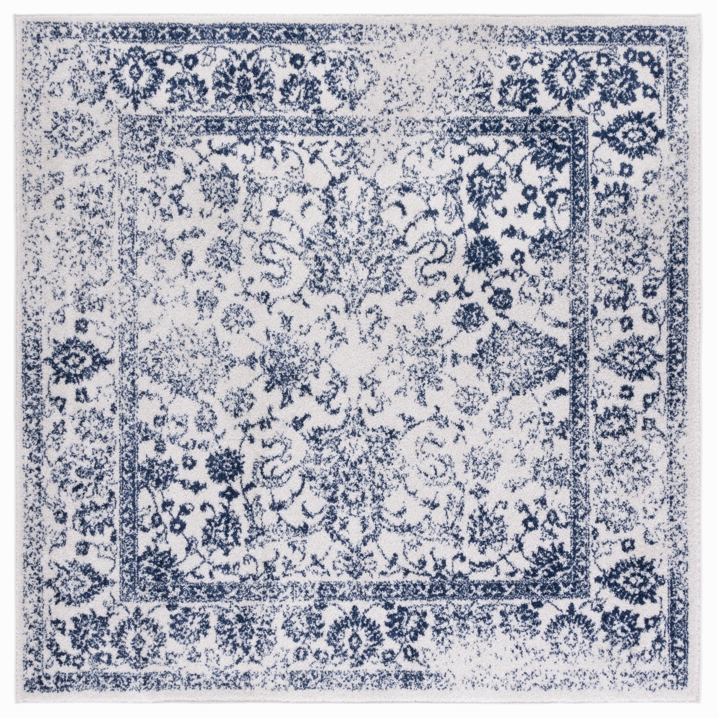 SAFAVIEH Adirondack Wyatt Traditional Distressed Area Rug, Ivory/Navy ...