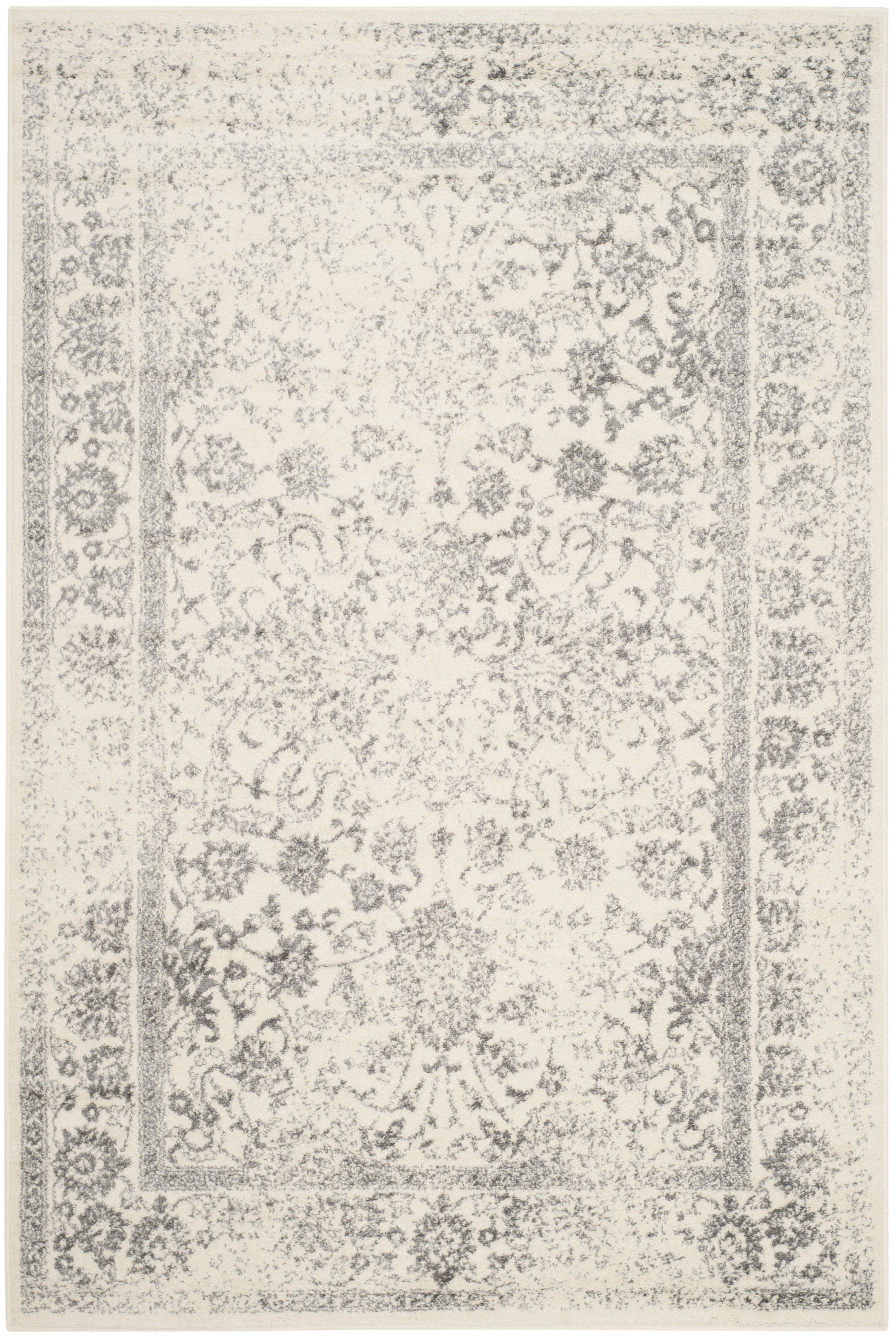 SAFAVIEH Adirondack Wyatt Traditional Distressed Area Rug, Ivory/Silver ...