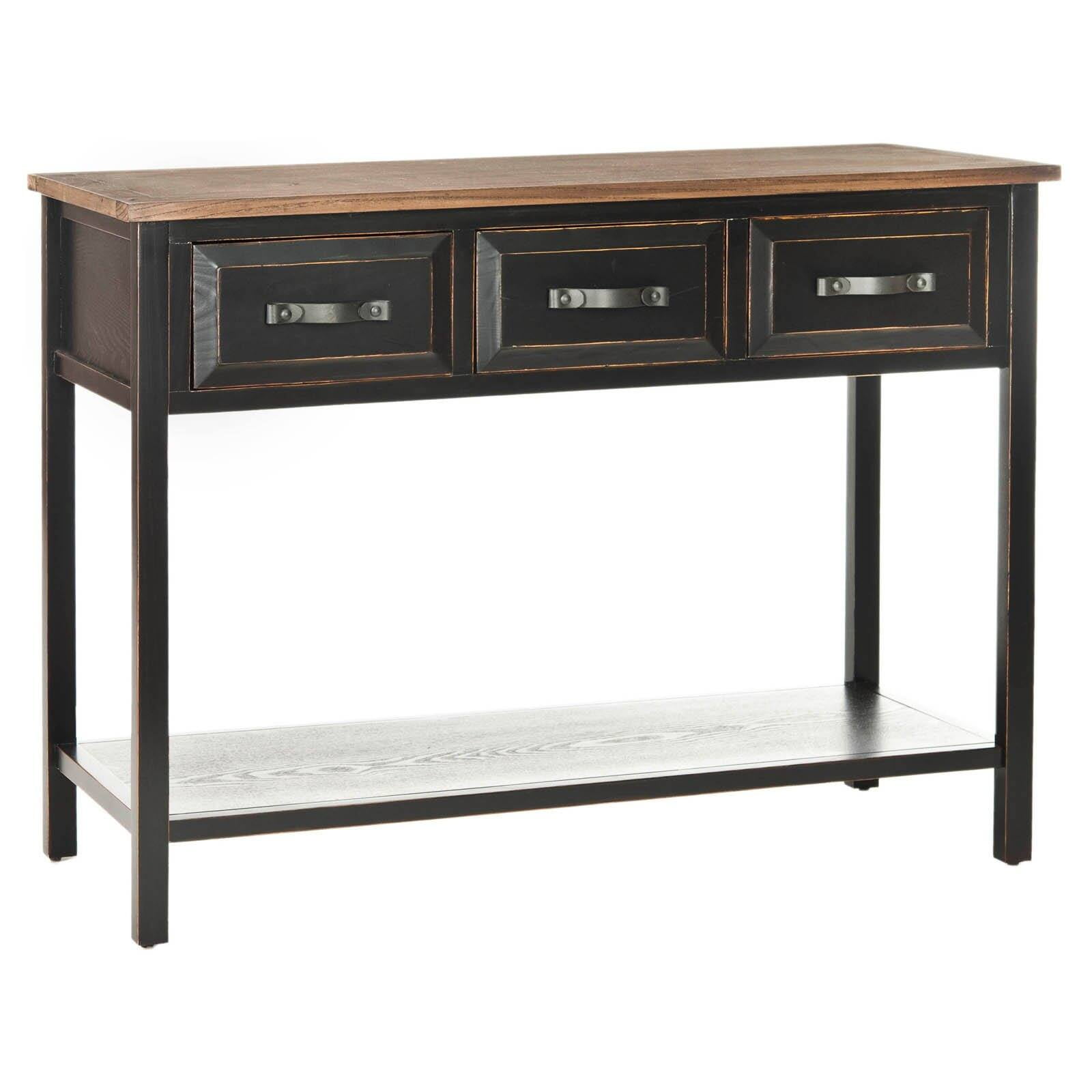 SAFAVIEH Aiden 3-Drawer Console Table Black / Oak - Walmart.com