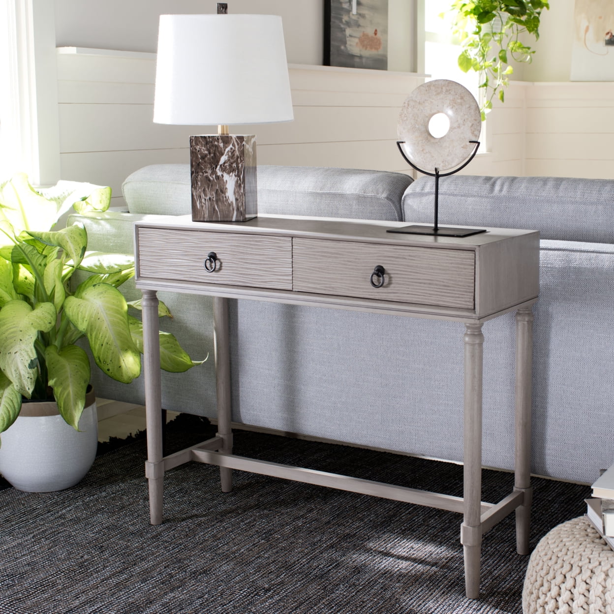 SAFAVIEH Aliyah 2-Drawer Console Table Greige - Walmart.com