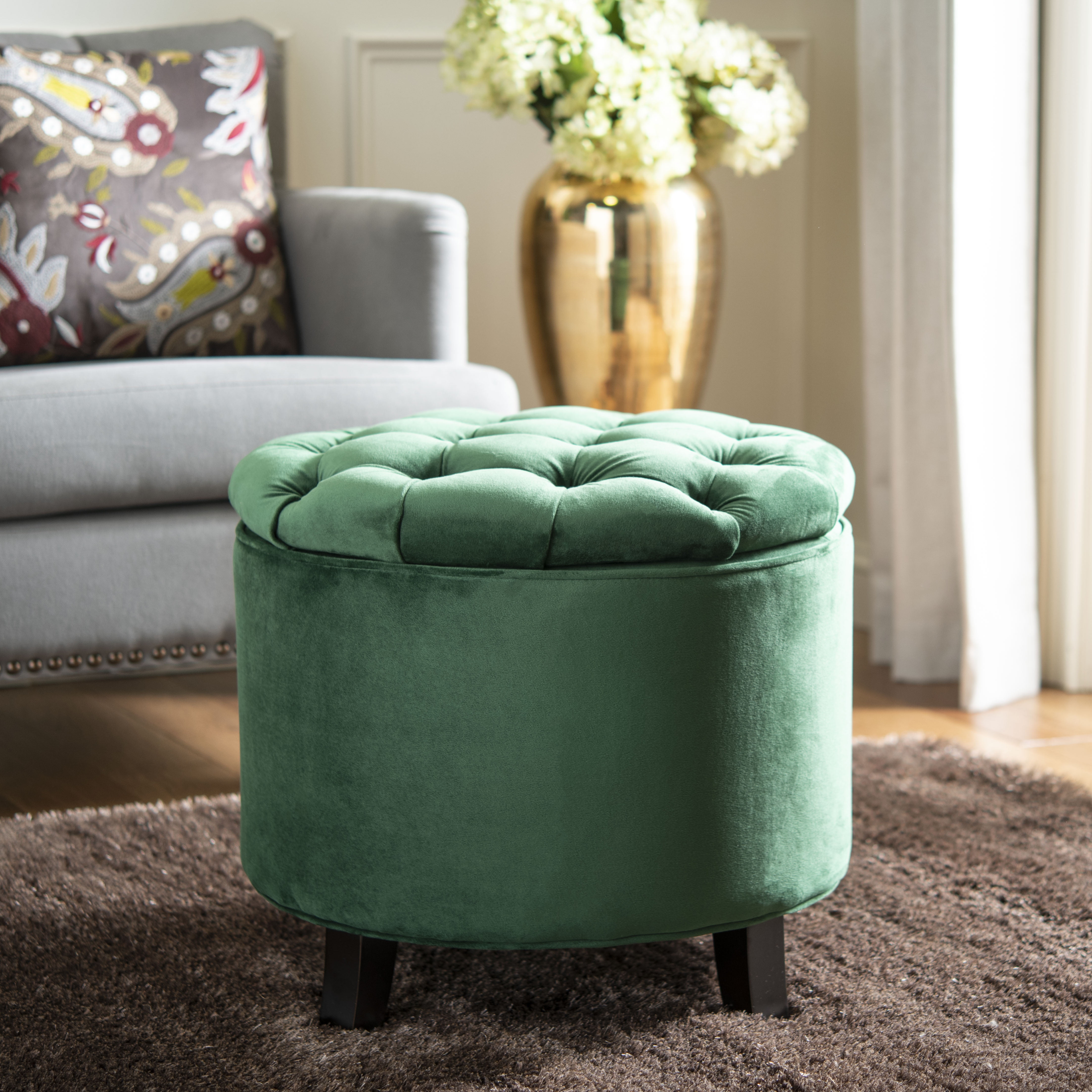 Free Shipping! Safavieh Amelia Tufted Storage Ottoman, Emerald Velvet ...