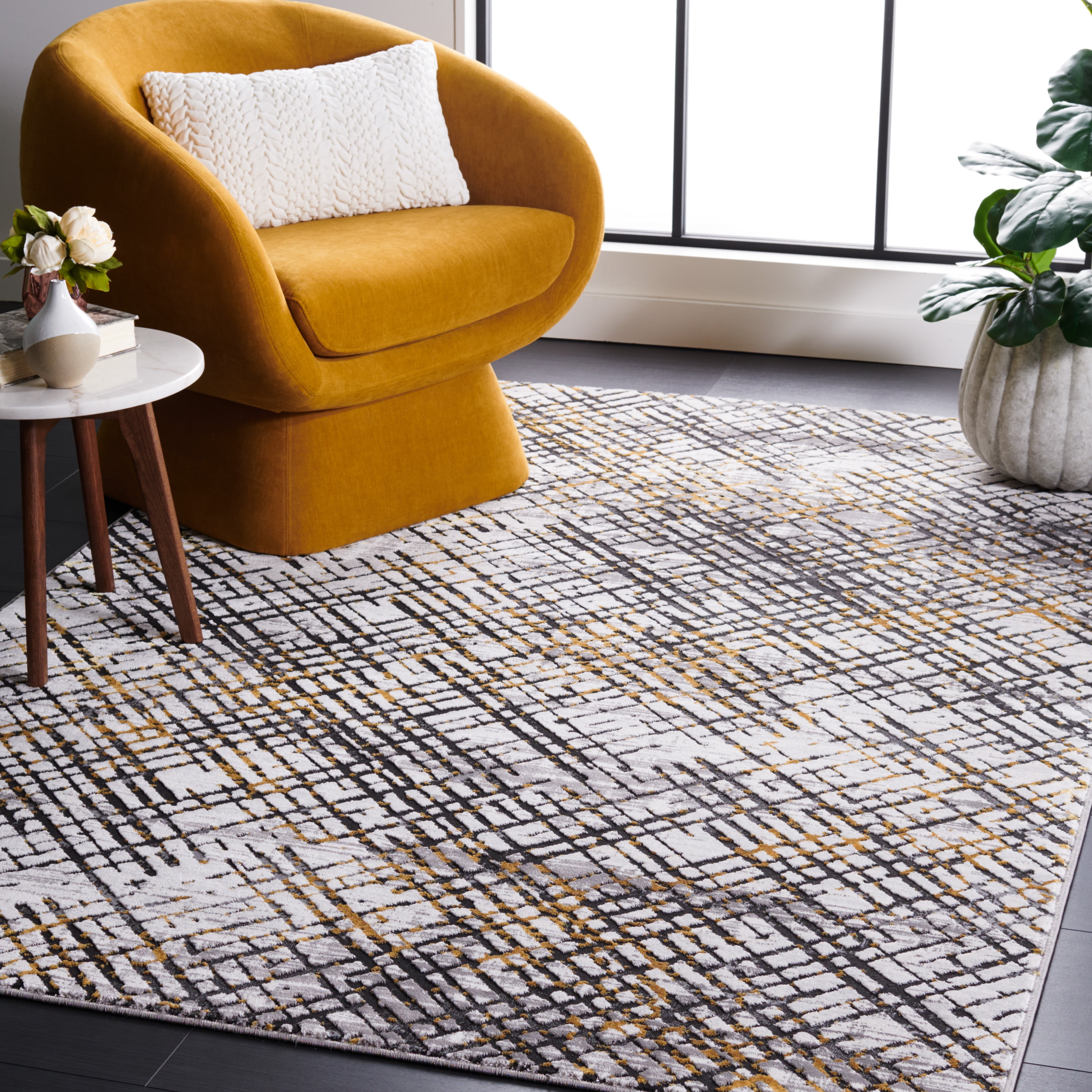 SAFAVIEH Amelia Francis Abstract Area Rug, Gray/Gold, 5'5" x 7'7 ...