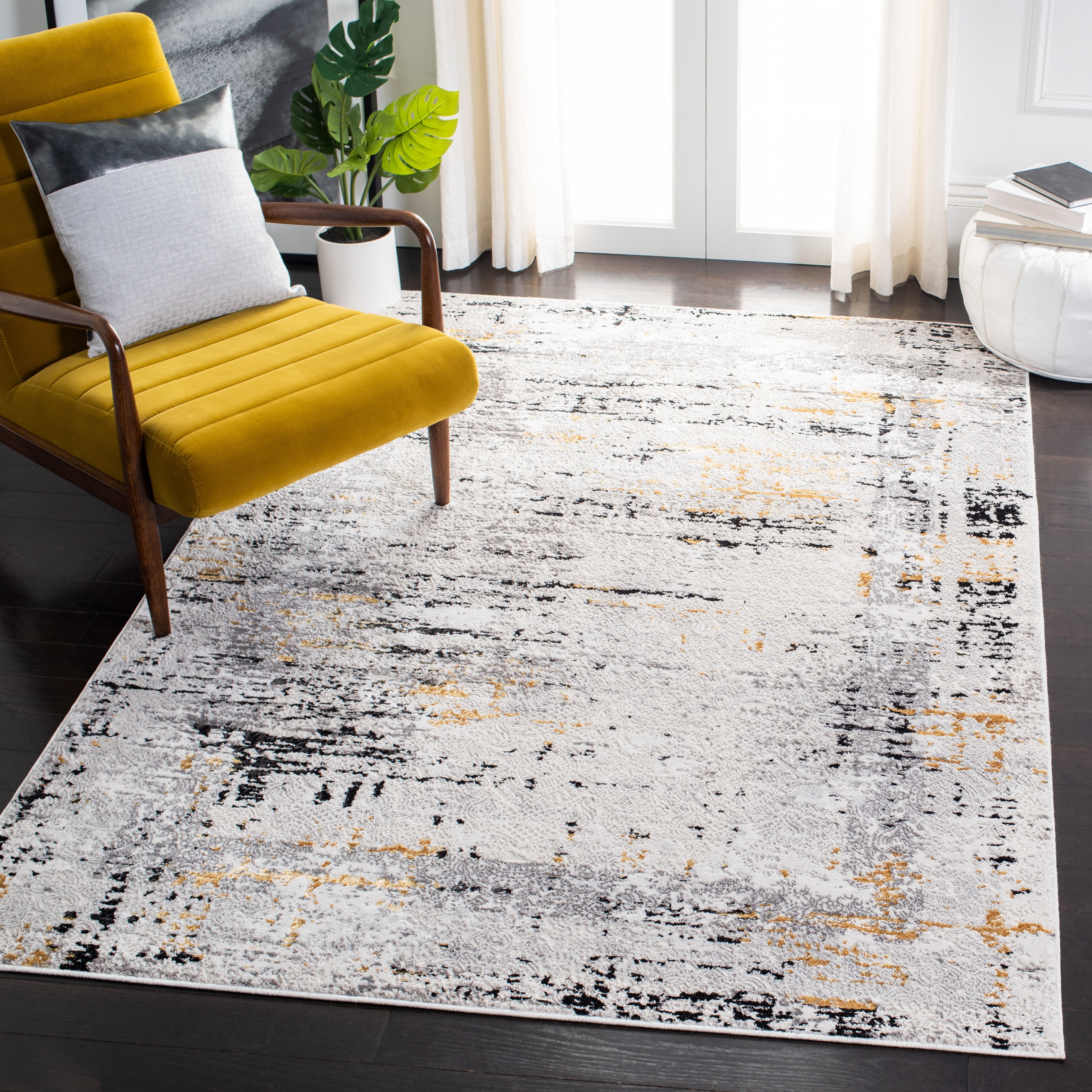 SAFAVIEH Amelia Lalit Abstract Area Rug, Gray/Gold, 5' x 5' Square ...