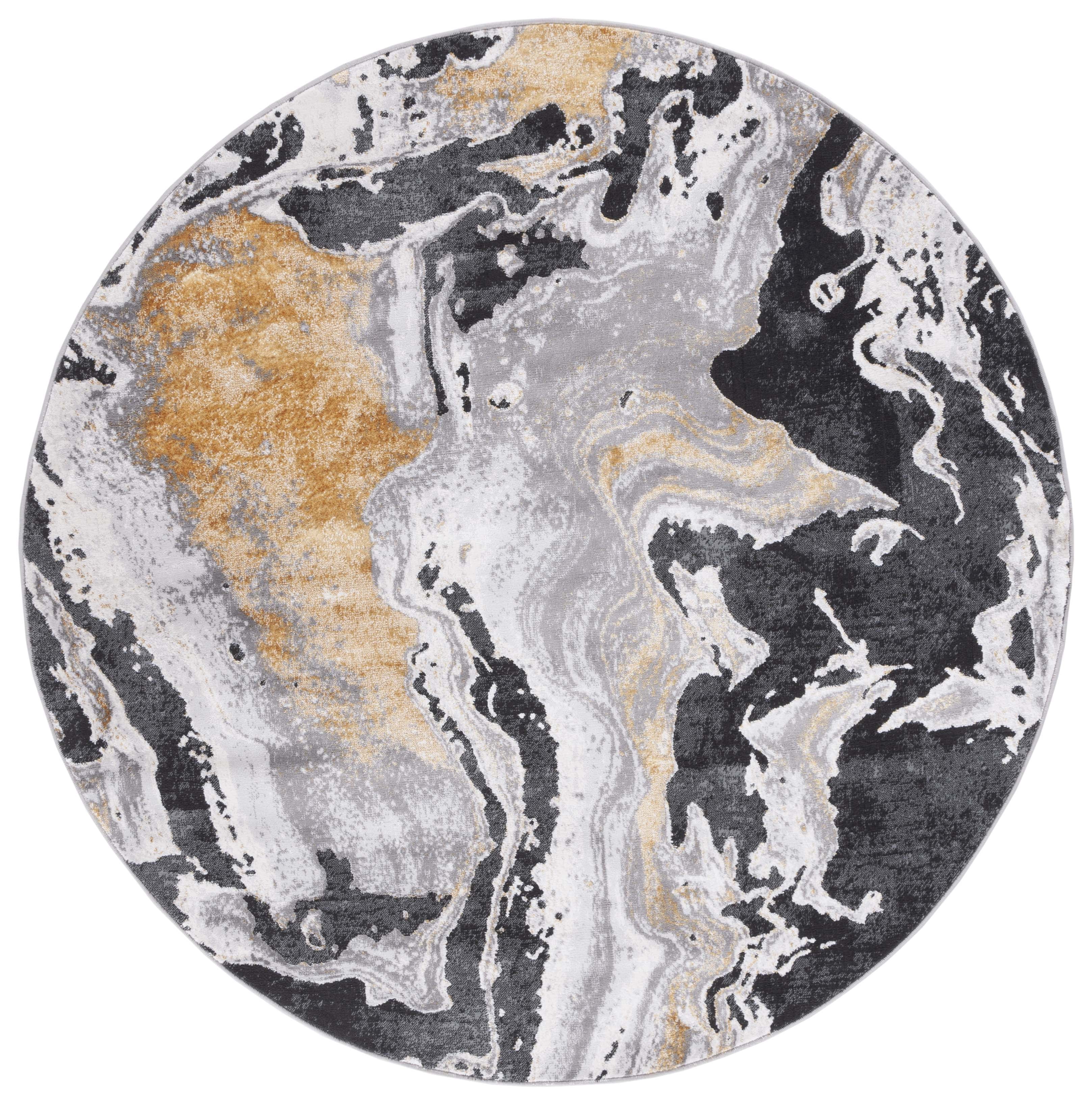 SAFAVIEH Amelia Morven Abstract Area Rug, Charcoal/Gold, 6'7" x 6'7 ...