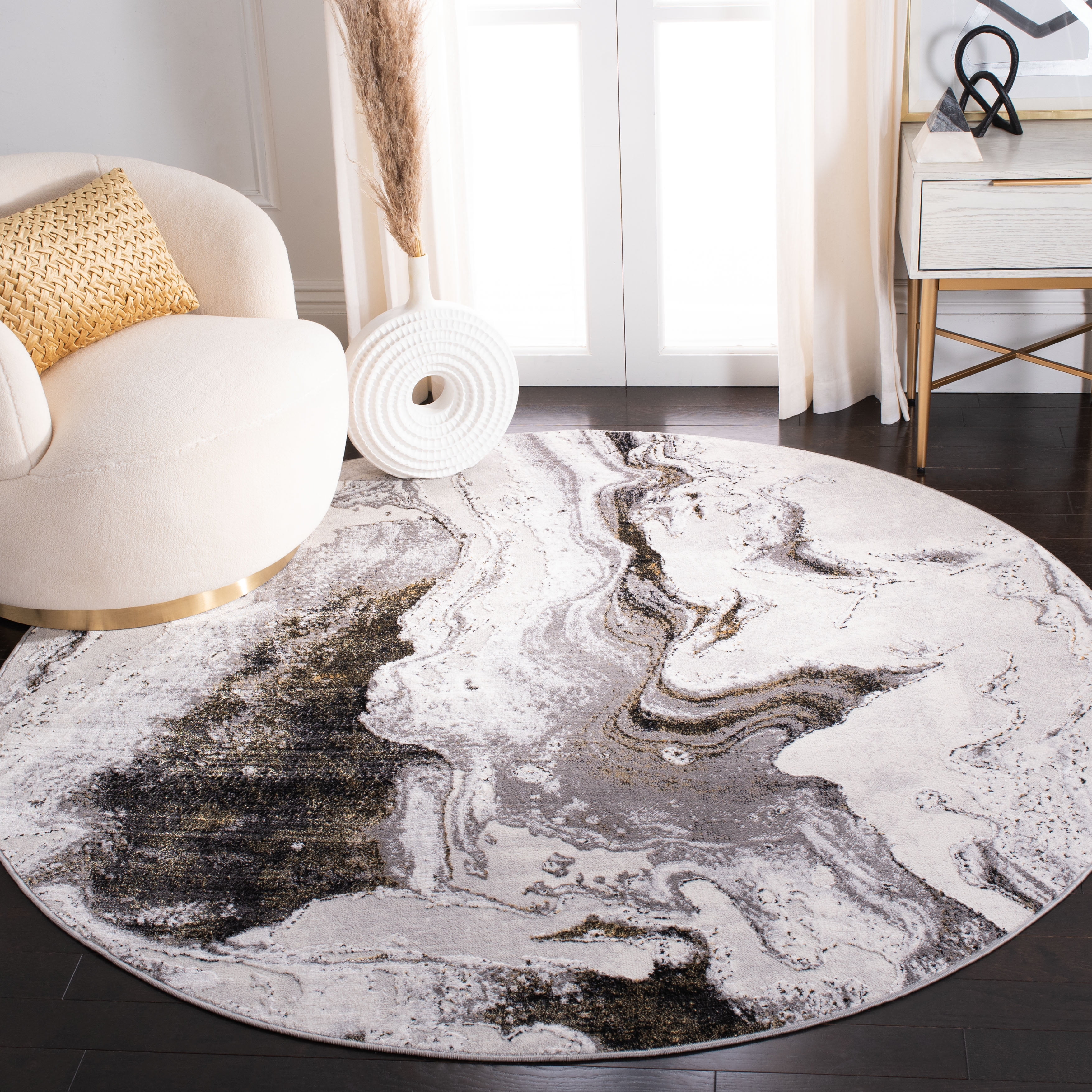 SAFAVIEH Amelia Morven Abstract Marble Area Rug, Grey/Gold, 6'7" x 6'7 ...