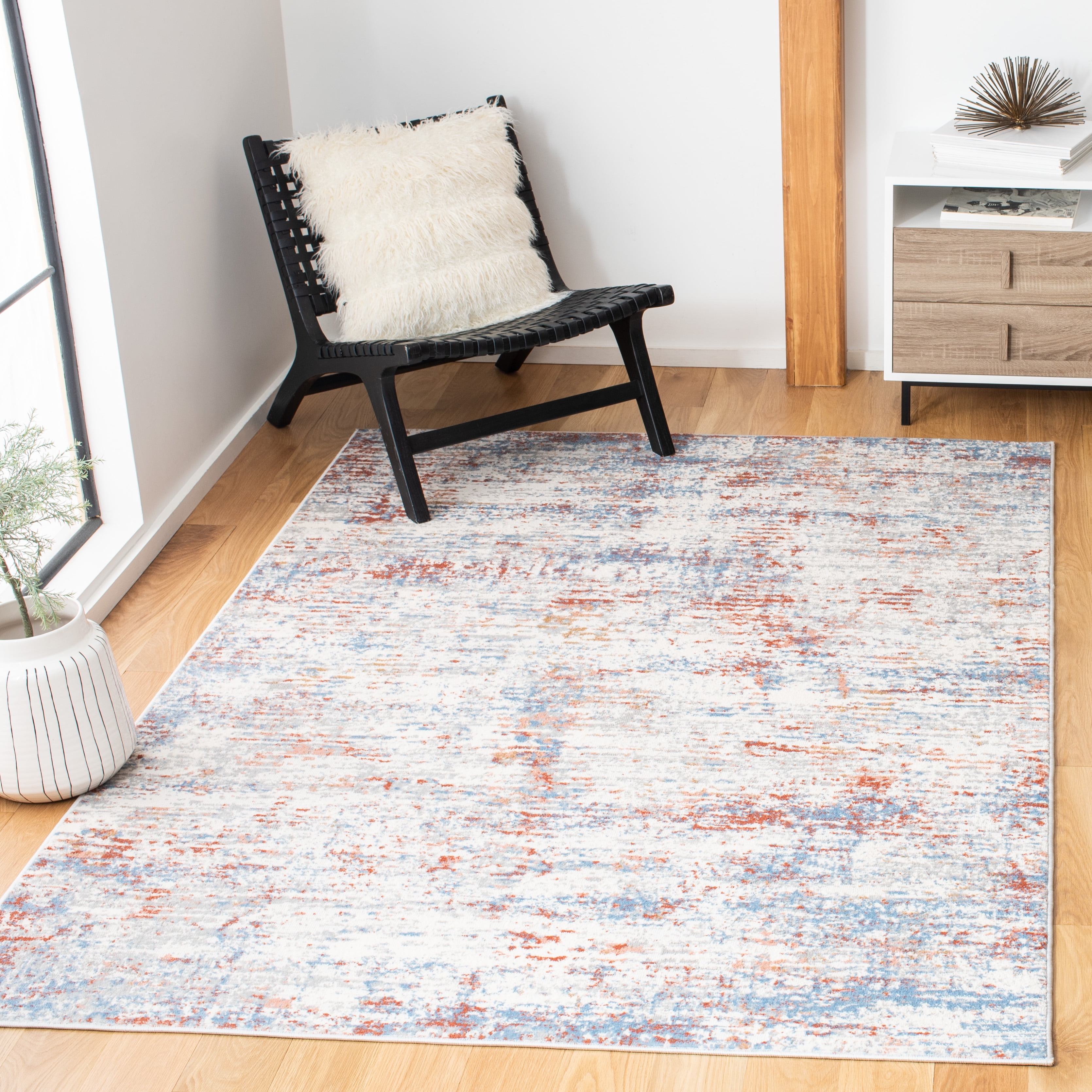 SAFAVIEH Amelia Seamus Distressed Area Rug, Ivory/Rust, 5'5" x 7'7 ...