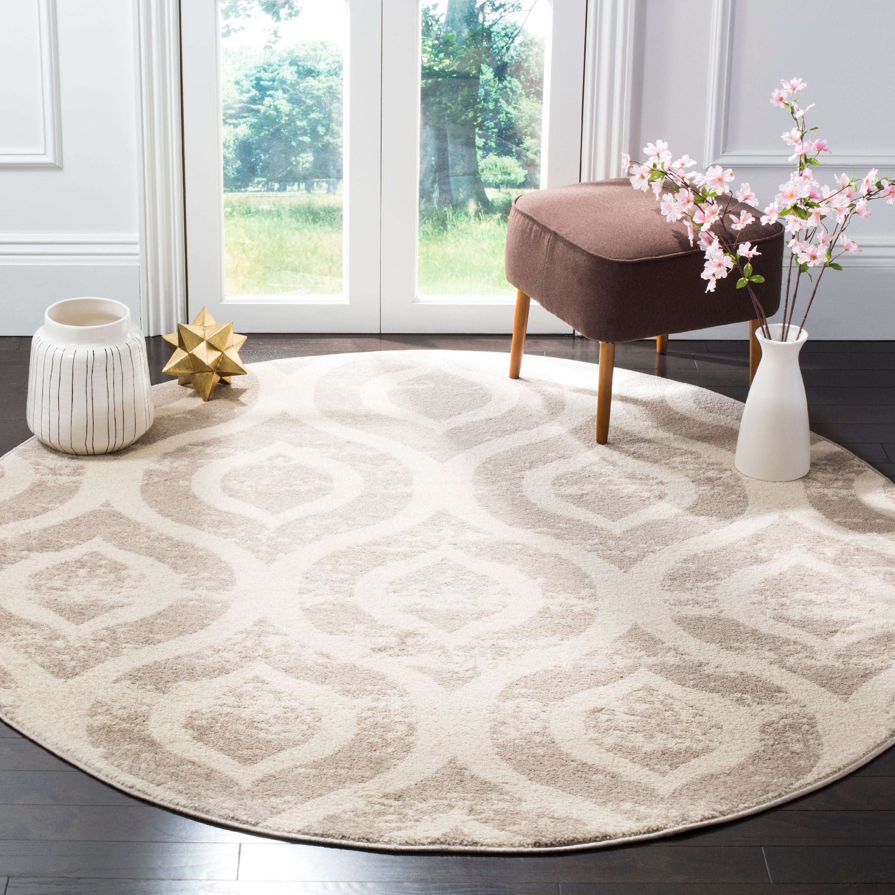 Safavieh AMSTERDAM, IVORY / MAUVE, 6'-7" X 6'-7" Round, Area Rug ...