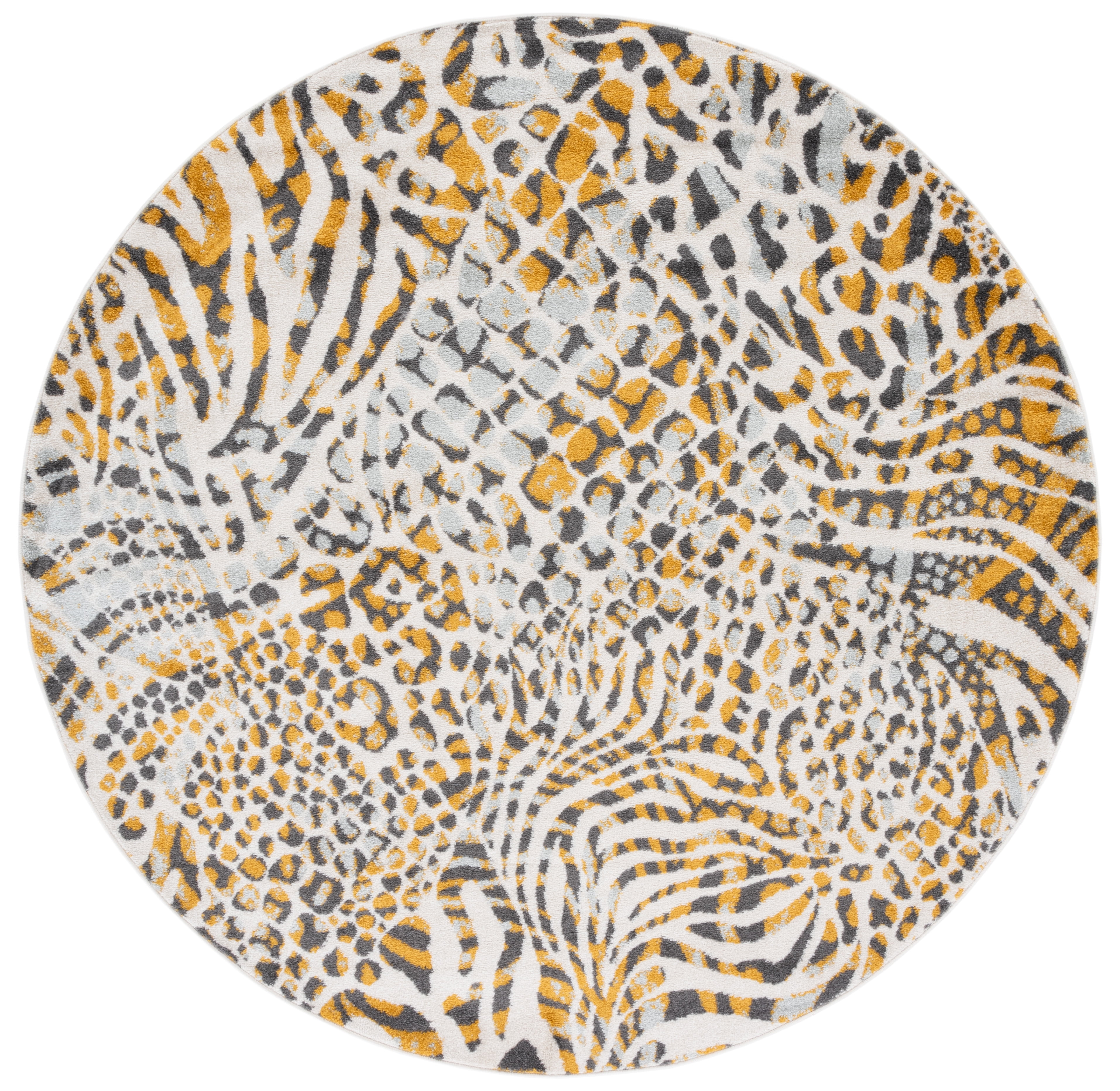 SAFAVIEH Amsterdam Ruby Animal Area Rug, Beige/Gold, 6'7" x 6'7" Round ...