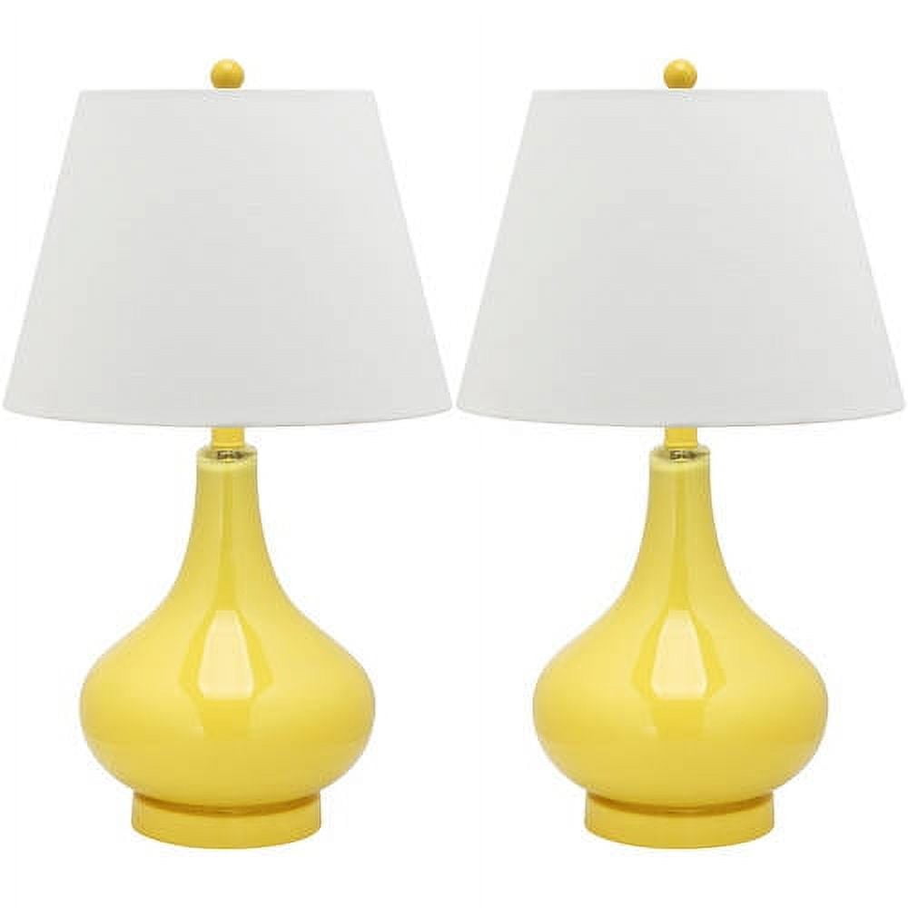 SAFAVIEH Amy 24 in. Yellow Glass Table Lamp with Off-White Cotton Shade ...
