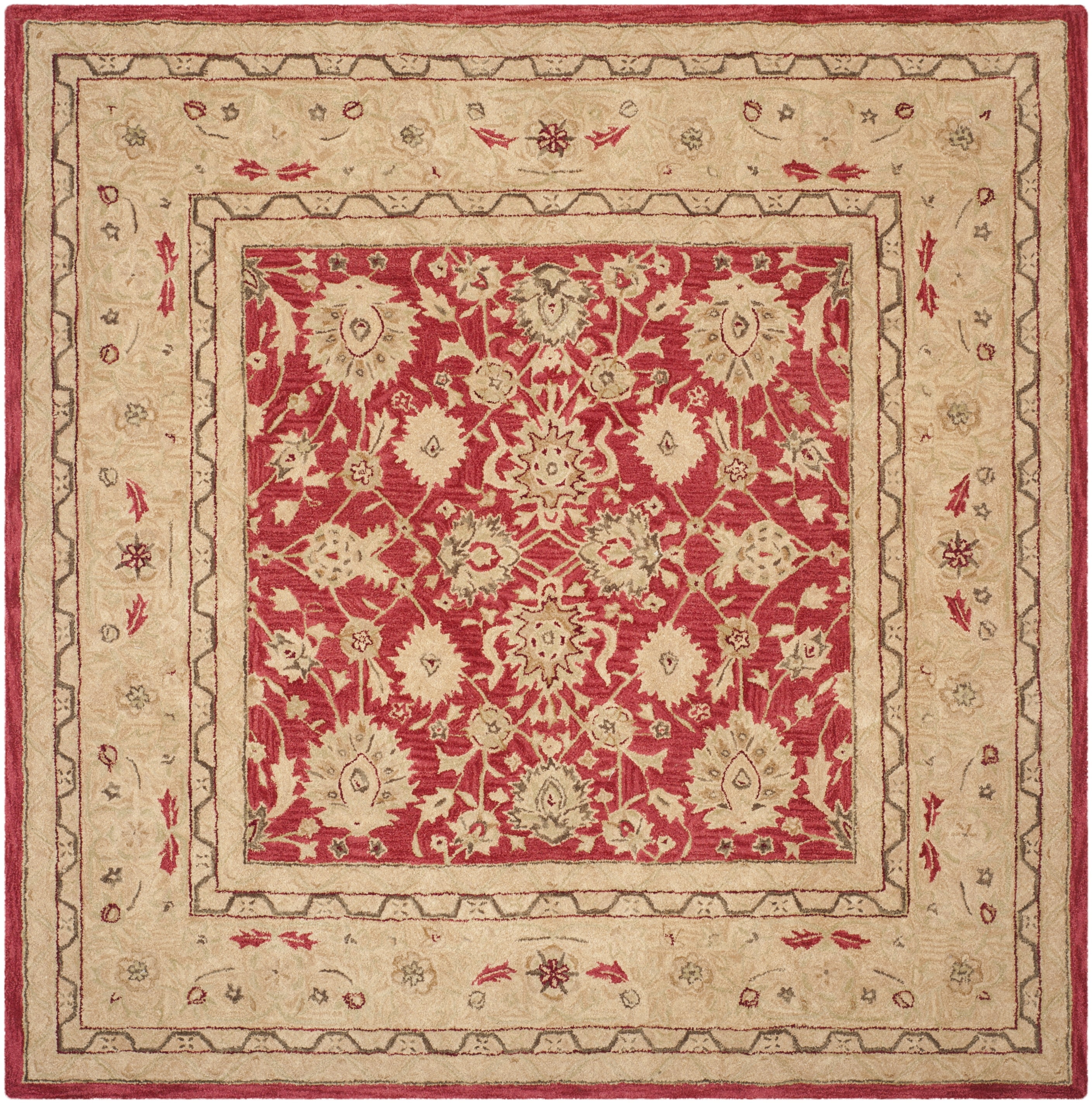 SAFAVIEH Anatolia Tracy Floral Wool Area Rug, Red/Ivory, 8' x 8' Square ...