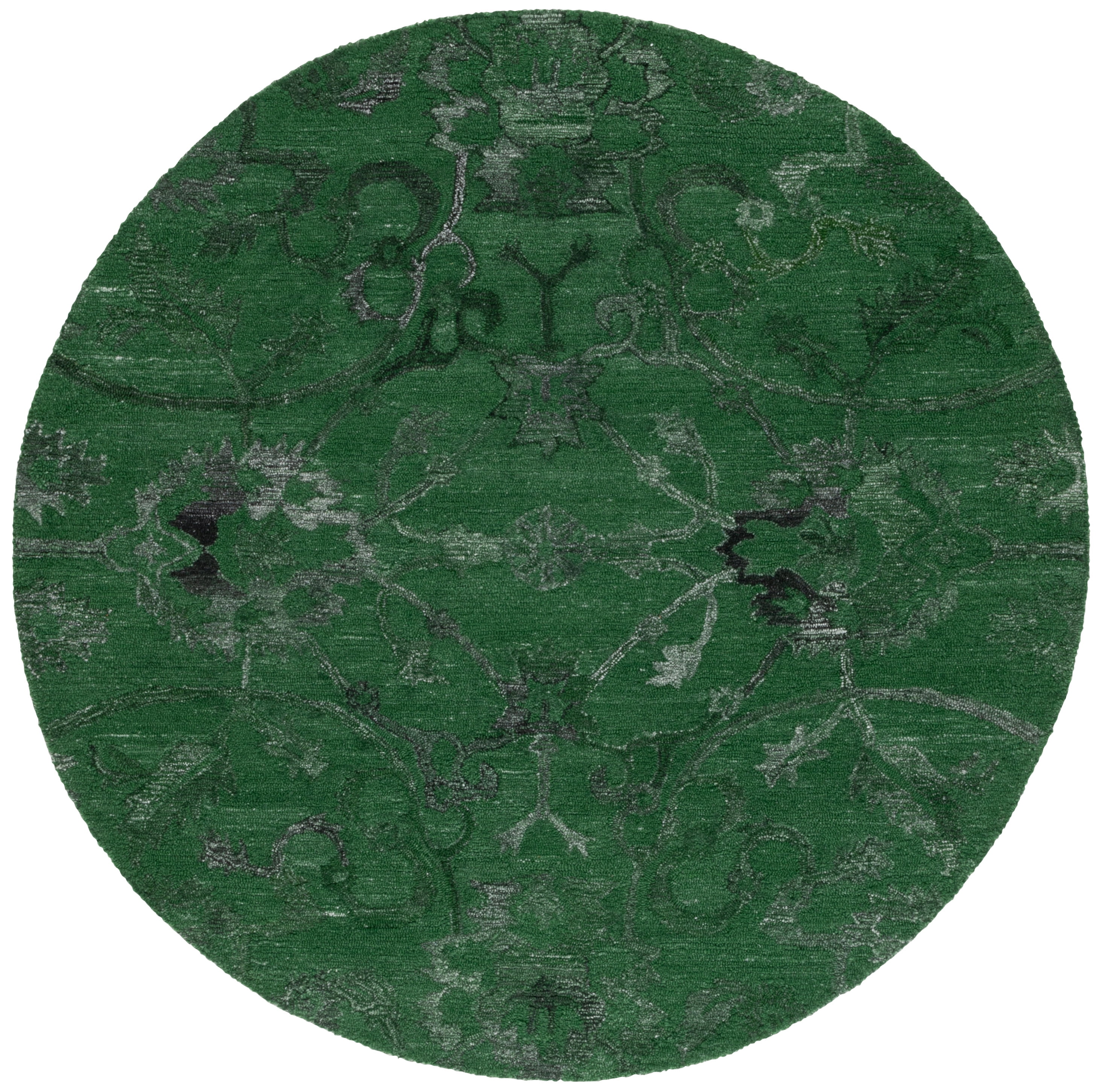 SAFAVIEH Anatolia Jamaar Floral Area Rug, Dark Green, 6' x 6' Round ...