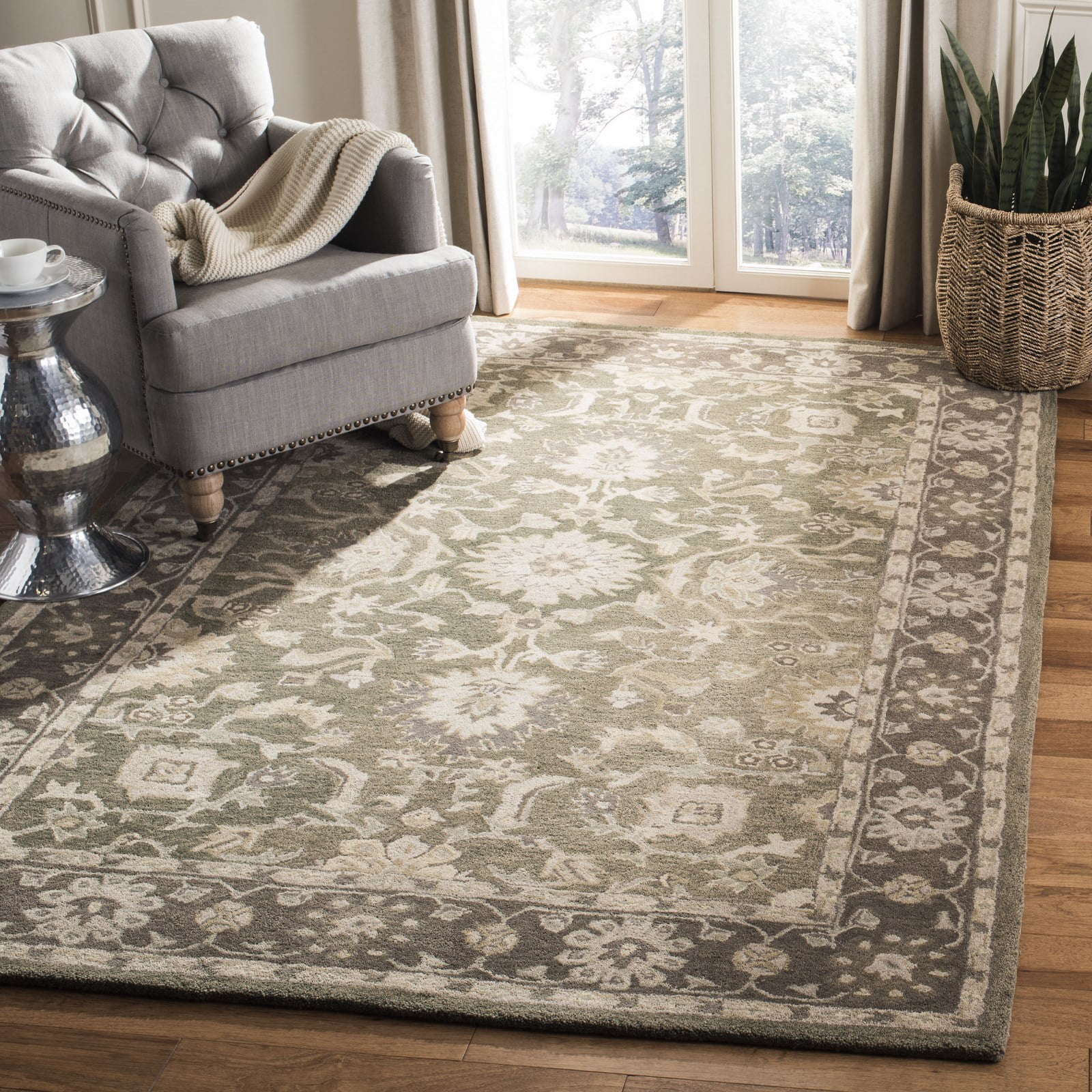 SAFAVIEH Anatolia Rosalin Traditional Wool Area Rug, Grey/Dark Grey, 8 ...