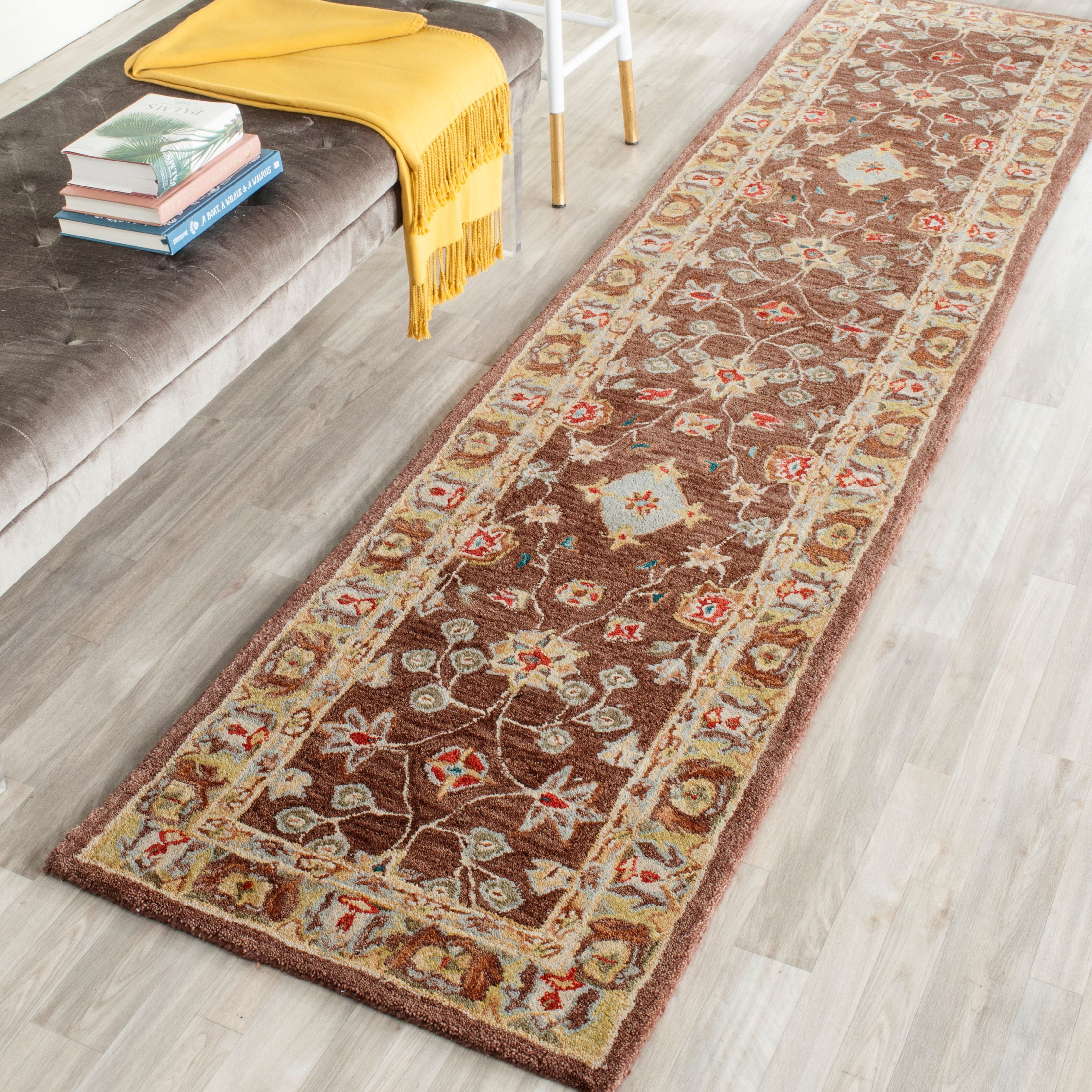 SAFAVIEH Anatolia Sandy Floral Runner Rug, Brown/Gold, 2'3" x 12 ...
