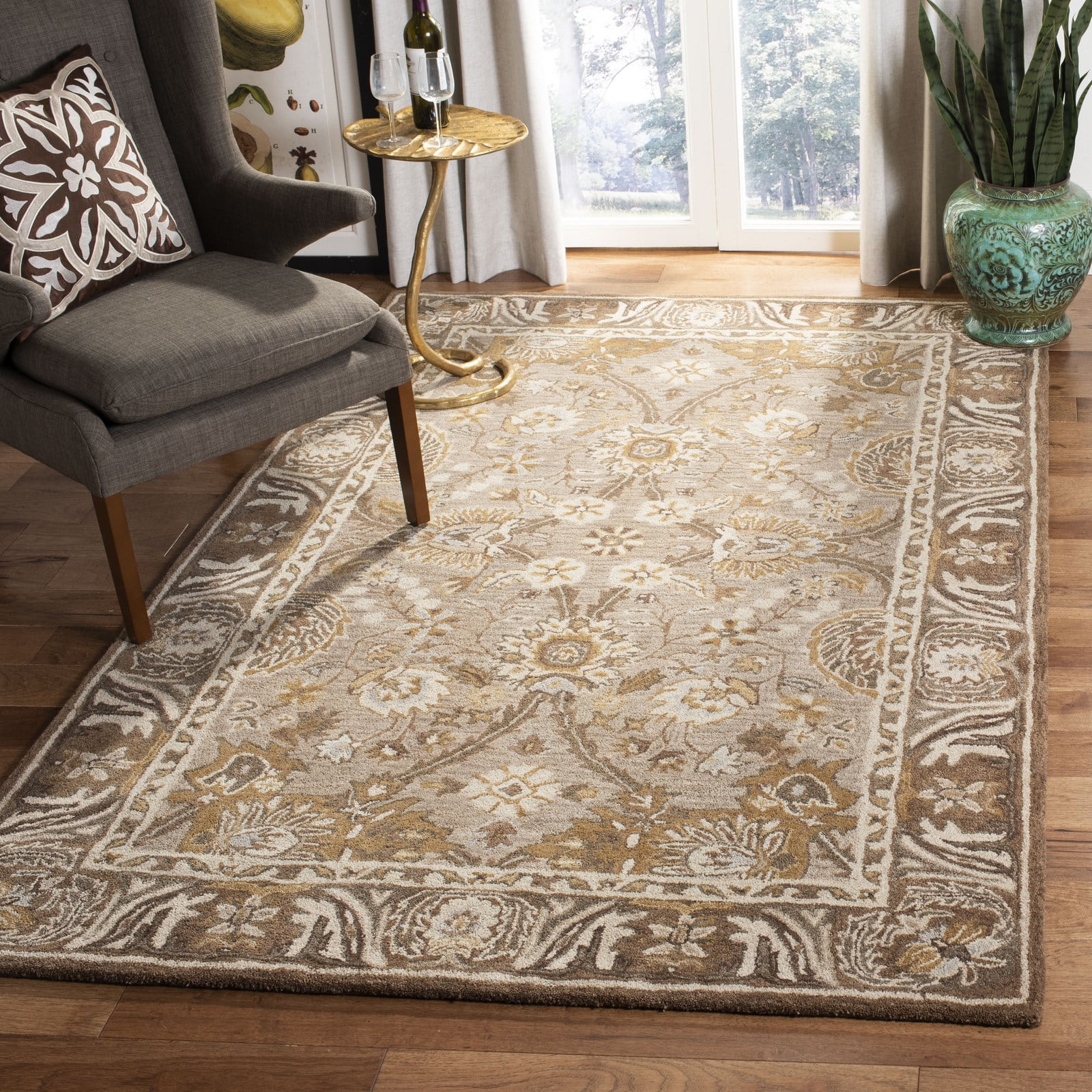 SAFAVIEH Anatolia Sharon Floral Area Rug, Dark Grey/Brown, 9'6" x 13'6 ...