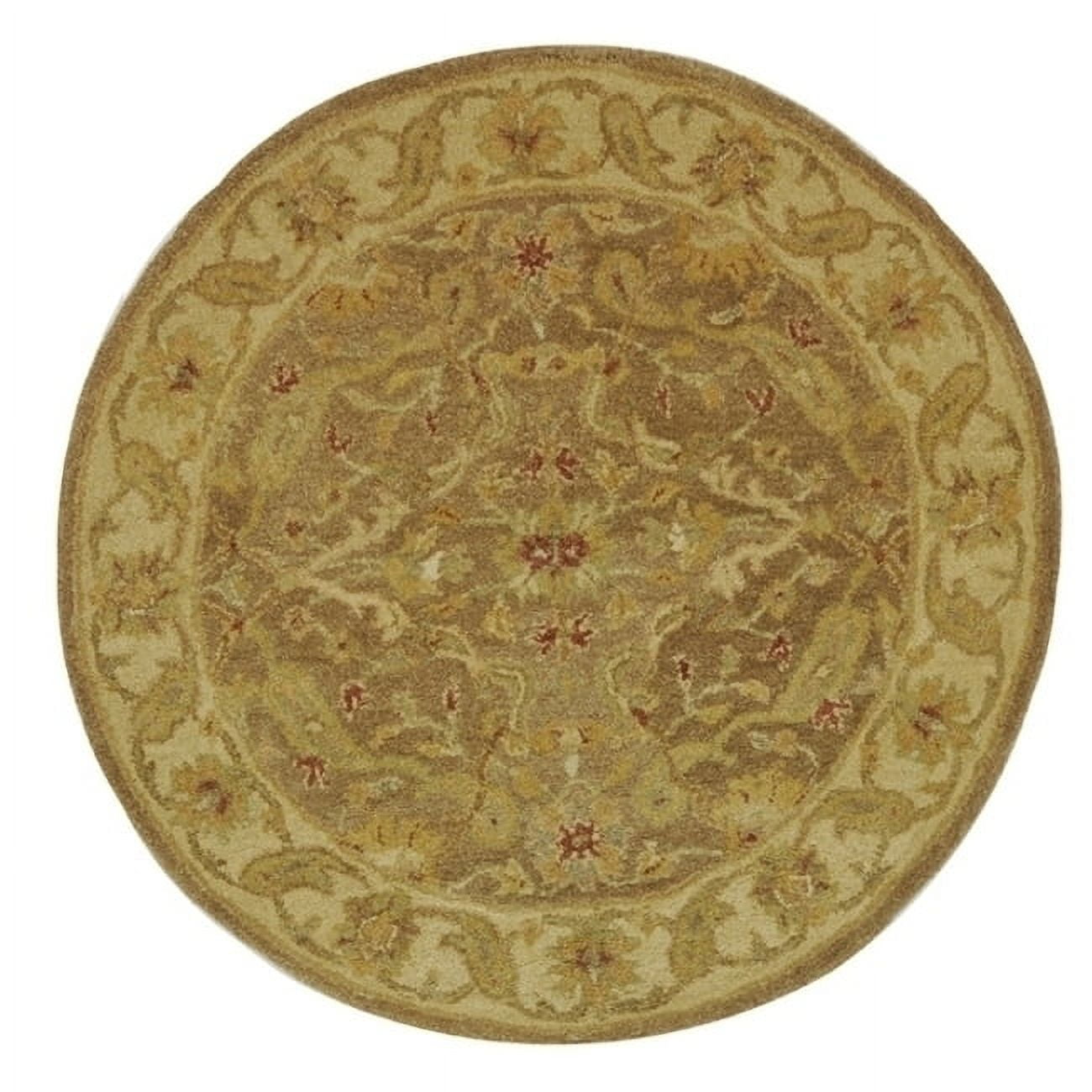 SAFAVIEH Antiquity Beaufort Traditional Floral Wool Area Rug, Brown/Gold, 3'6" x 3'6" Round ...