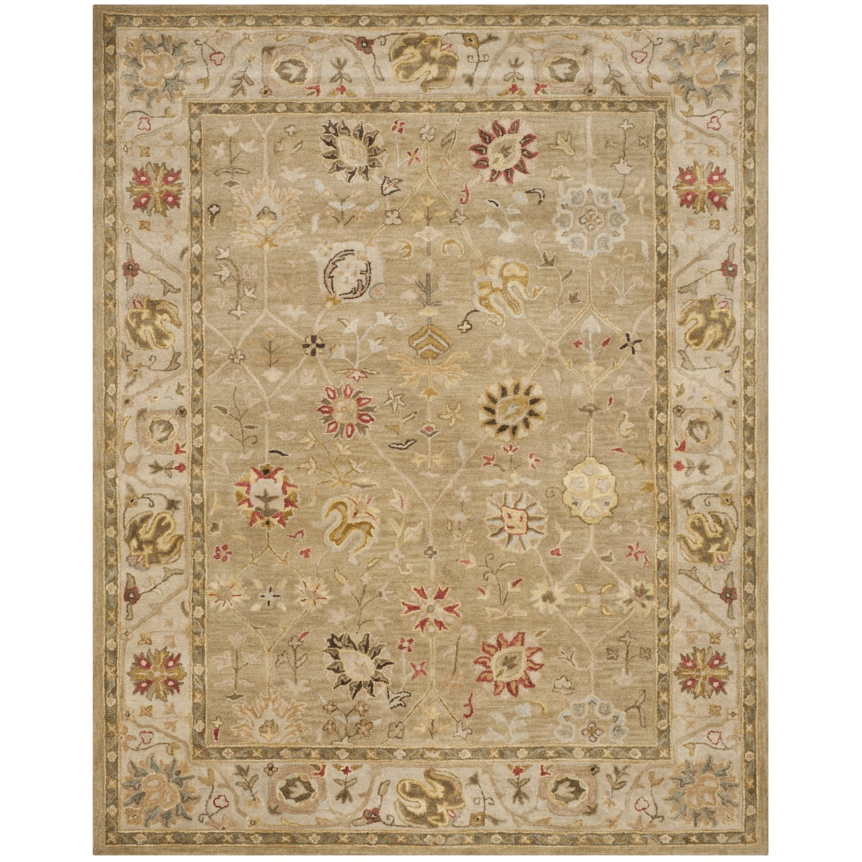 SAFAVIEH Antiquity Whitaker Floral Bordered Wool Area Rug, Taupe/Beige ...