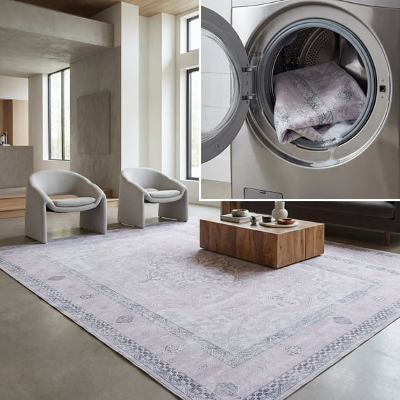 SAFAVIEH Arizona Phelim Floral Machine Washable Area Rug, Pink/Beige, 6 ...