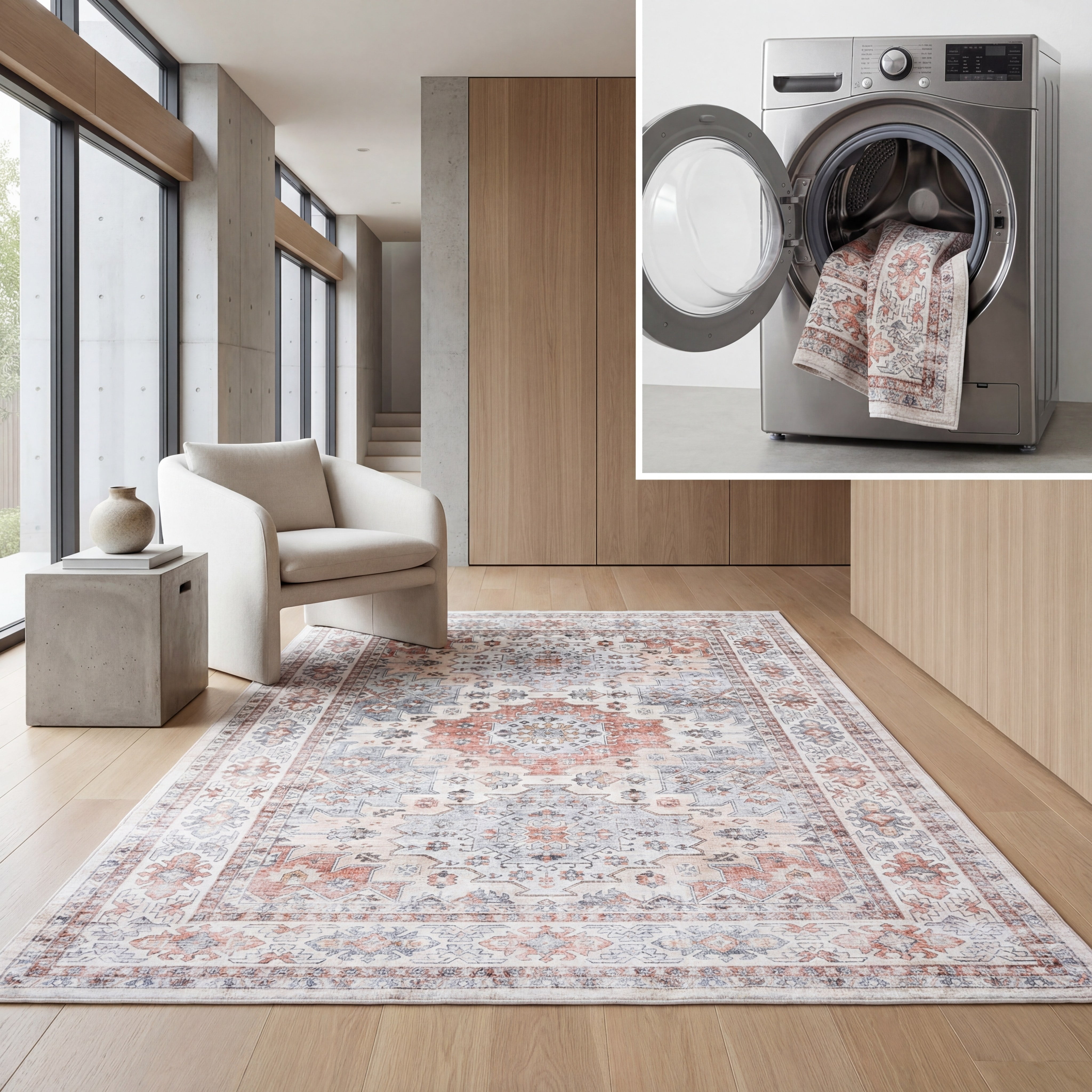 SAFAVIEH Arizona Reannon Oriental Polyester Machine Washable Area Rug ...