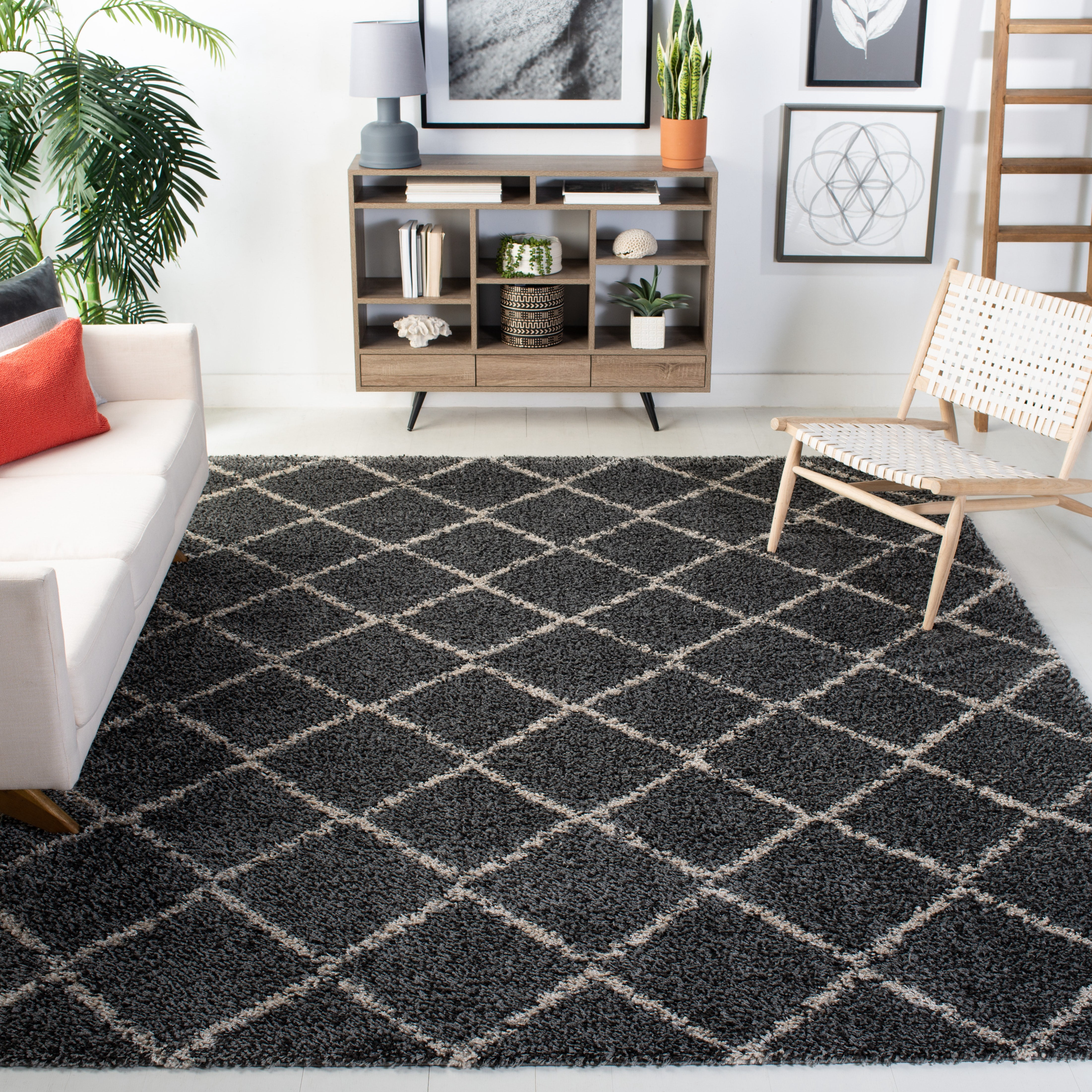 Safavieh Arizona Sally Geometric Shag Area Rug, Anthracite/Beige, 8' x ...