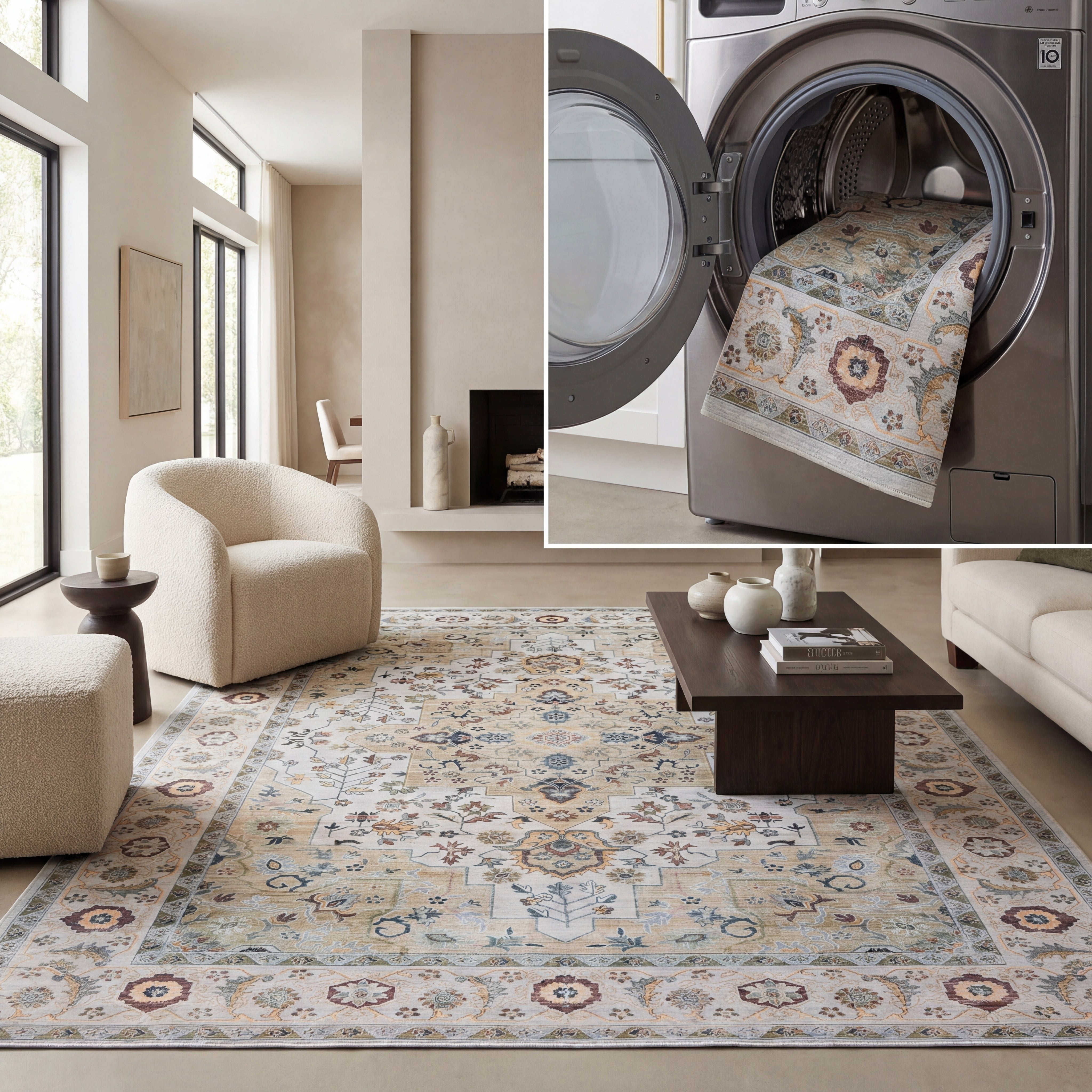 SAFAVIEH Arizona Shirley Oriental Machine Washable Area Rug, Light ...
