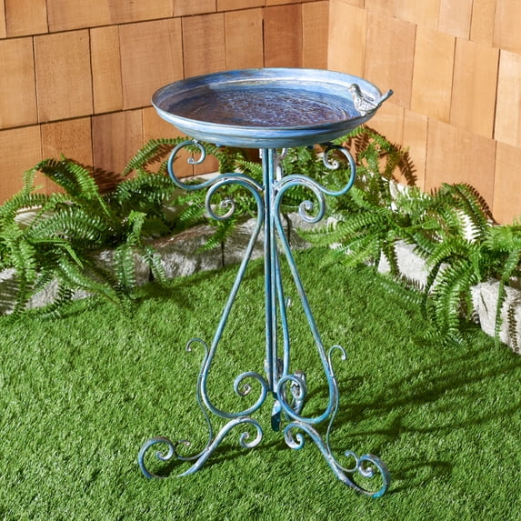 SAFAVIEH Ashlan Solid Rustic Outdoor Patio Bird Bath, Antique Blue ...