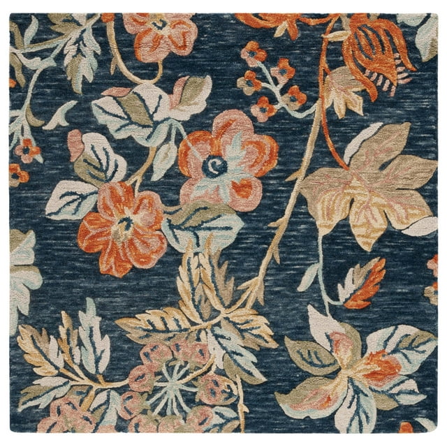 SAFAVIEH Aspen Dorothea Floral Area Rug, Blue/Orange, 5' x 5' Square ...
