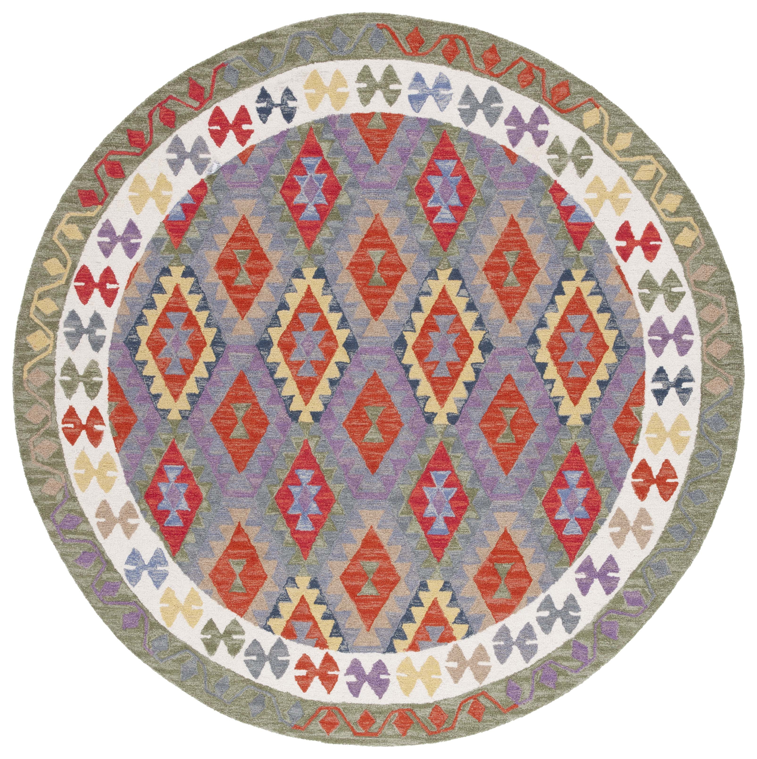 SAFAVIEH Aspen Elena Tribal Area Rug, Ivory/Grey, 7' x 7' Round ...