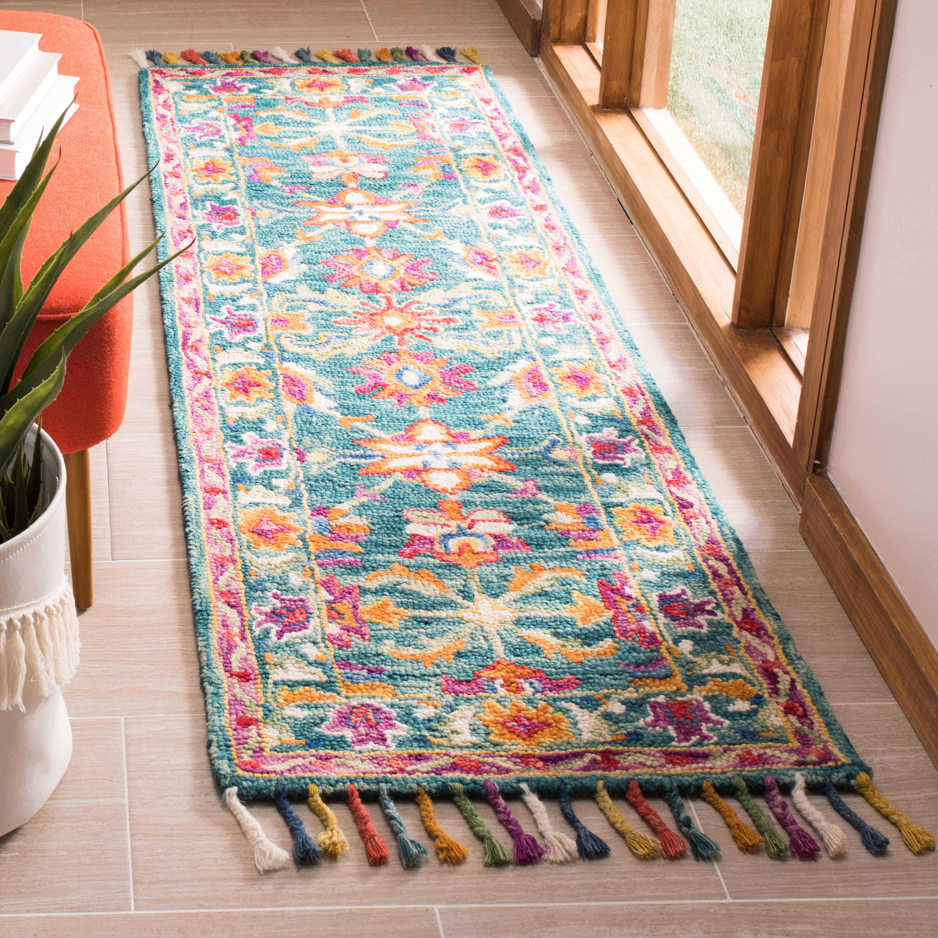 SAFAVIEH Aspen Mario Colorful Floral Wool Runner Rug, Turquoise/Purple ...