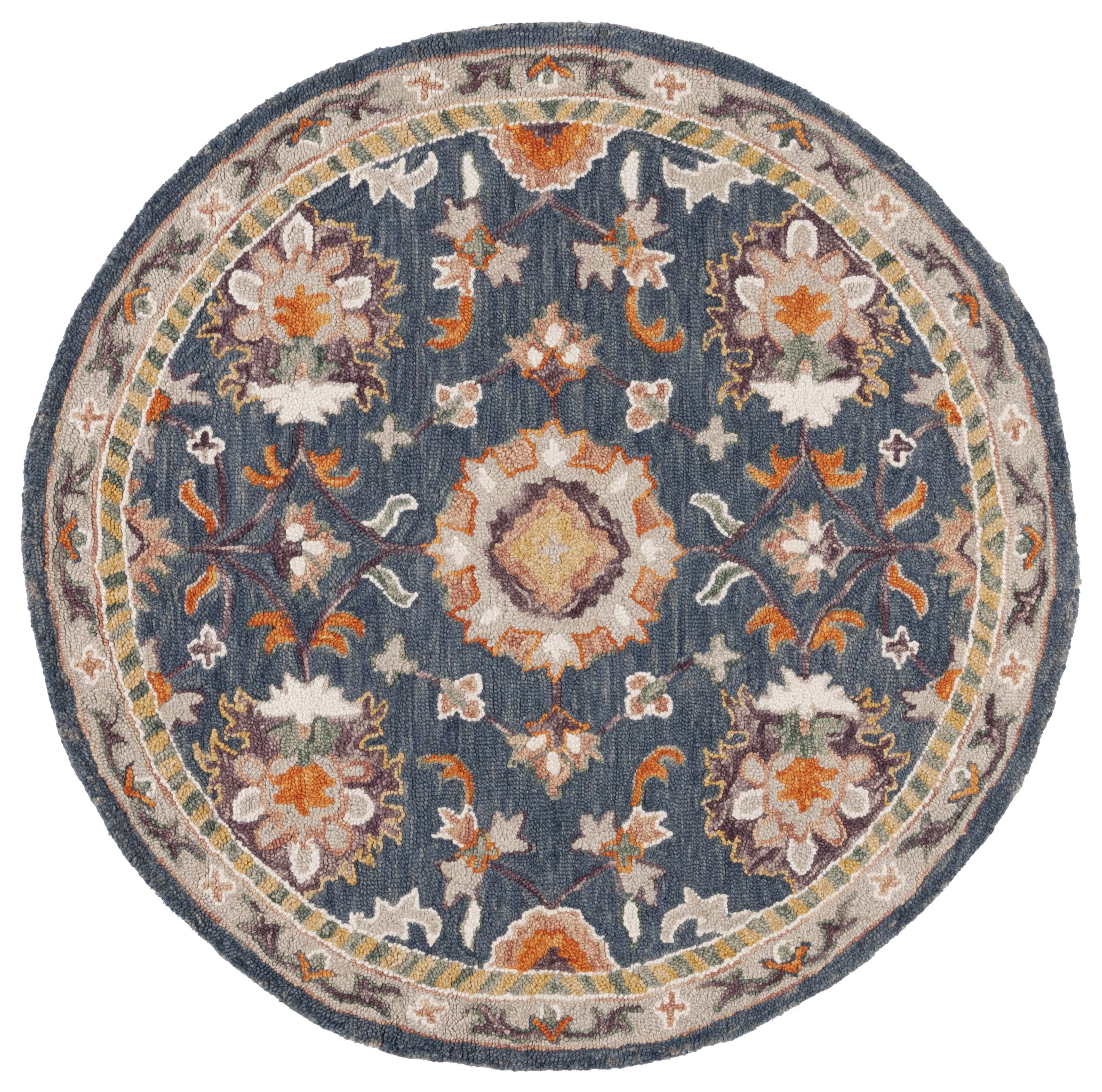 SAFAVIEH Aspen Marisa Tribal Area Rug, Blue/Rust, 5' x 5' Round ...