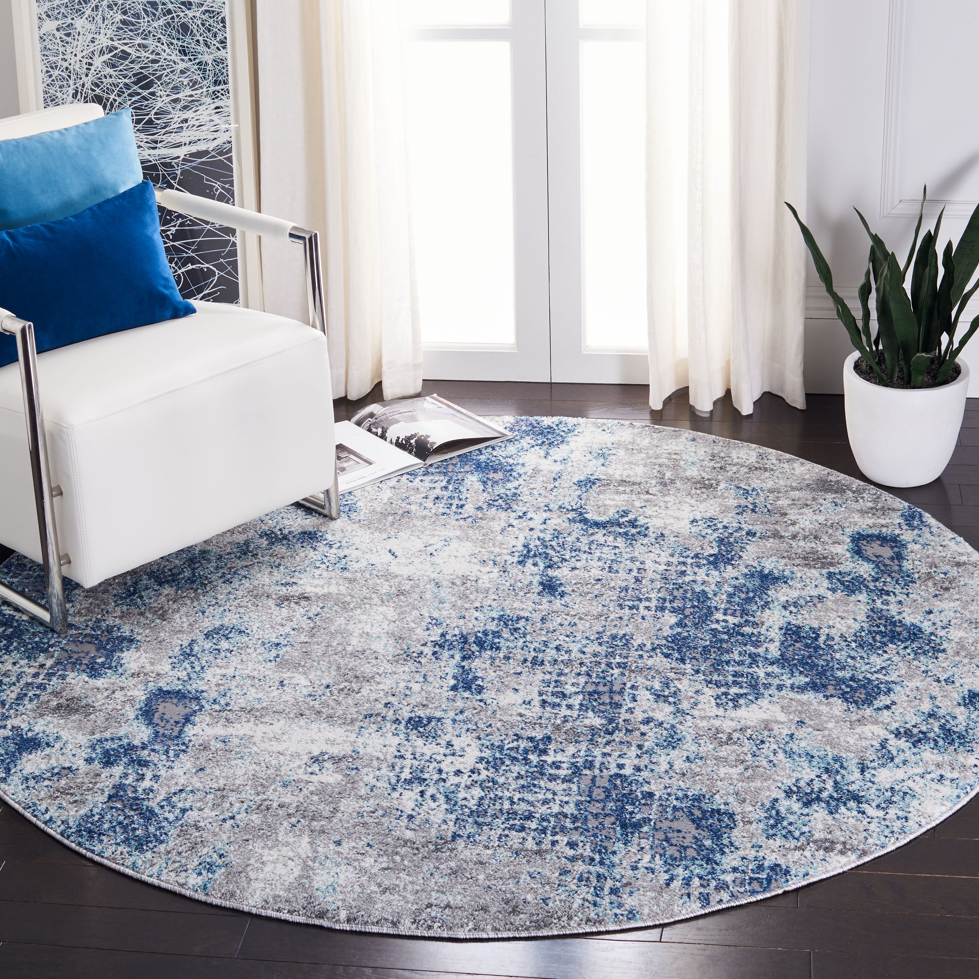 SAFAVIEH Aston Georgiana Abstract Area Rug, Navy/Grey, 6'7" x 6'7 ...
