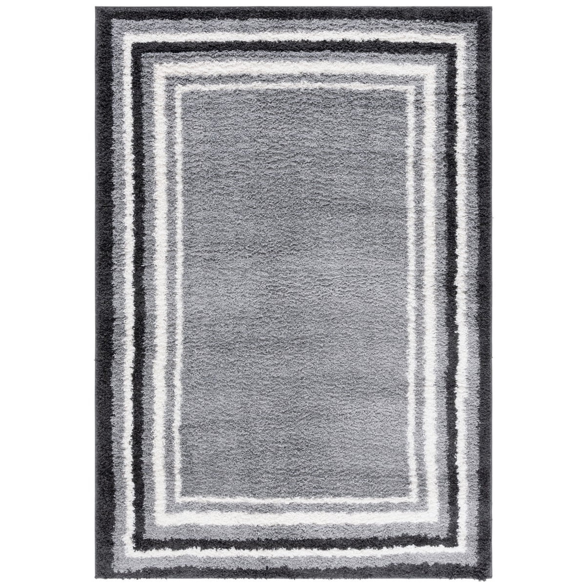 SAFAVIEH Border & Stripe Hyram Bordered Shag Area Rug, Grey/Black, 5'3 ...