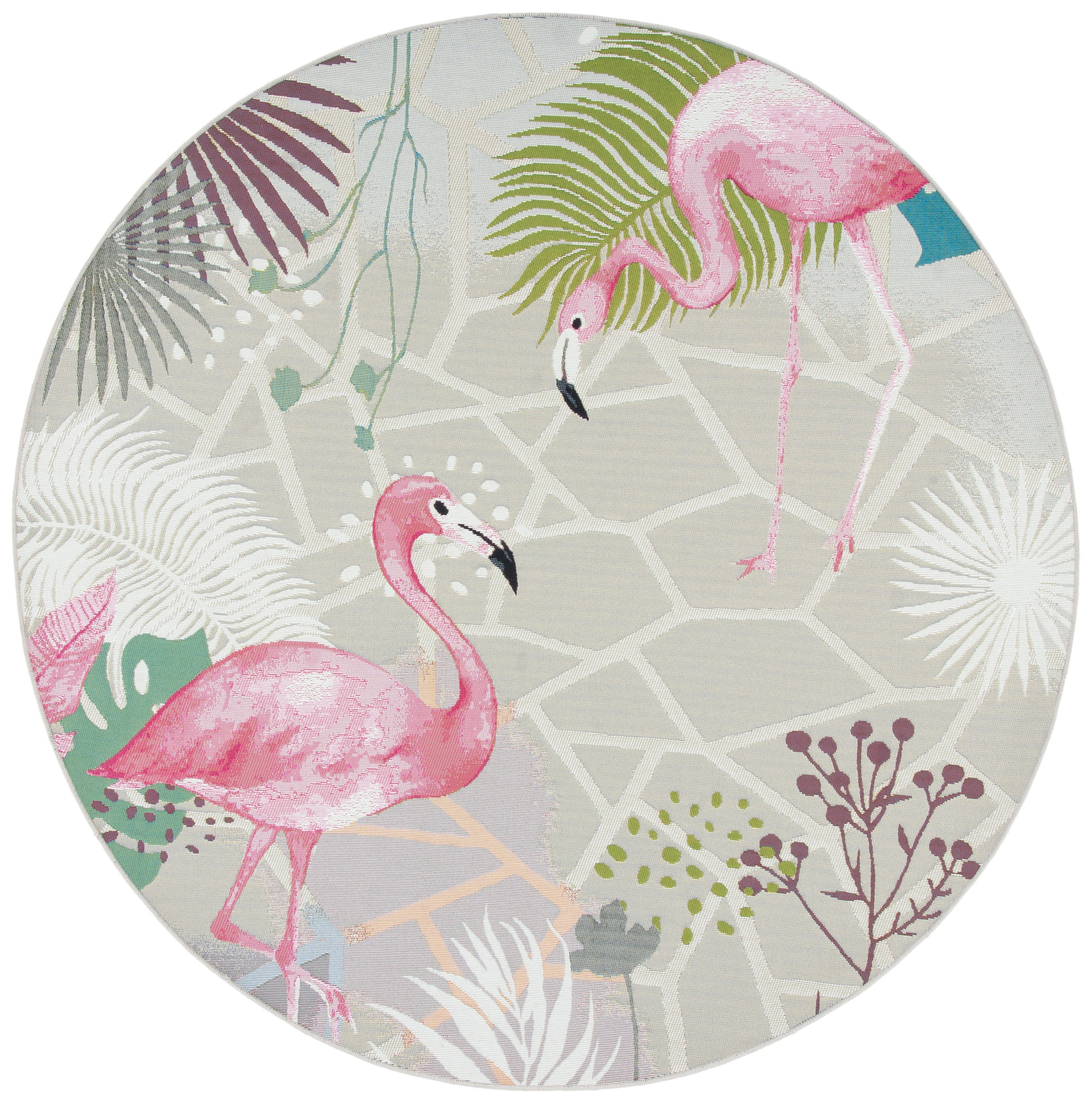 SAFAVIEH Barbados Flamingos Outdoor Area Rug, Grey/Pink, 8' x 8' Round ...