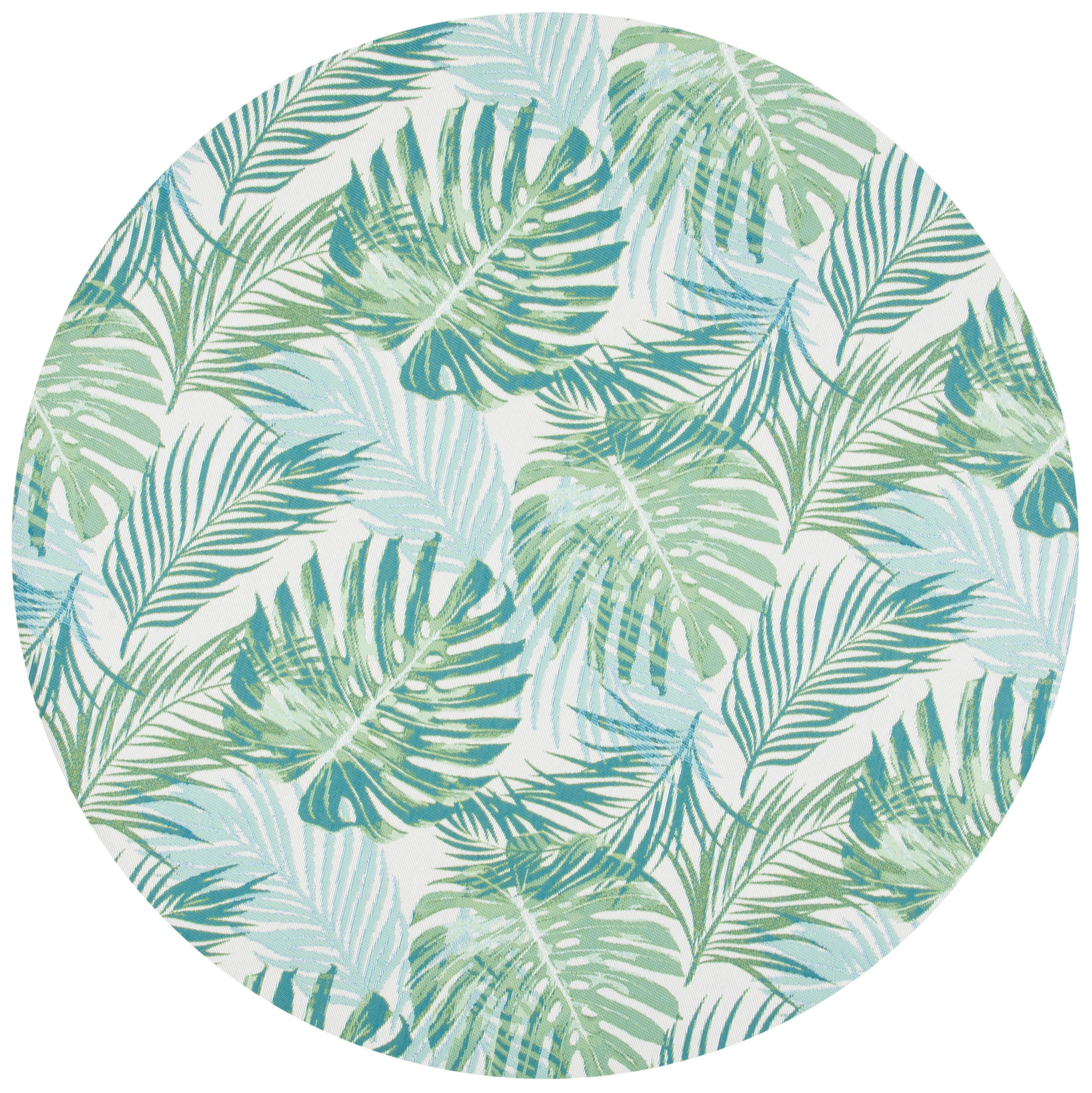 SAFAVIEH Barbados Tropical Palm Leaves Outdoor Area Rug, Green/Teal, 8 ...