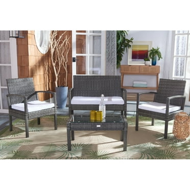 Grand 4 Piece Black Aluminum Outdoor Seating Set with Dark Gray Cushions - Walmart.com