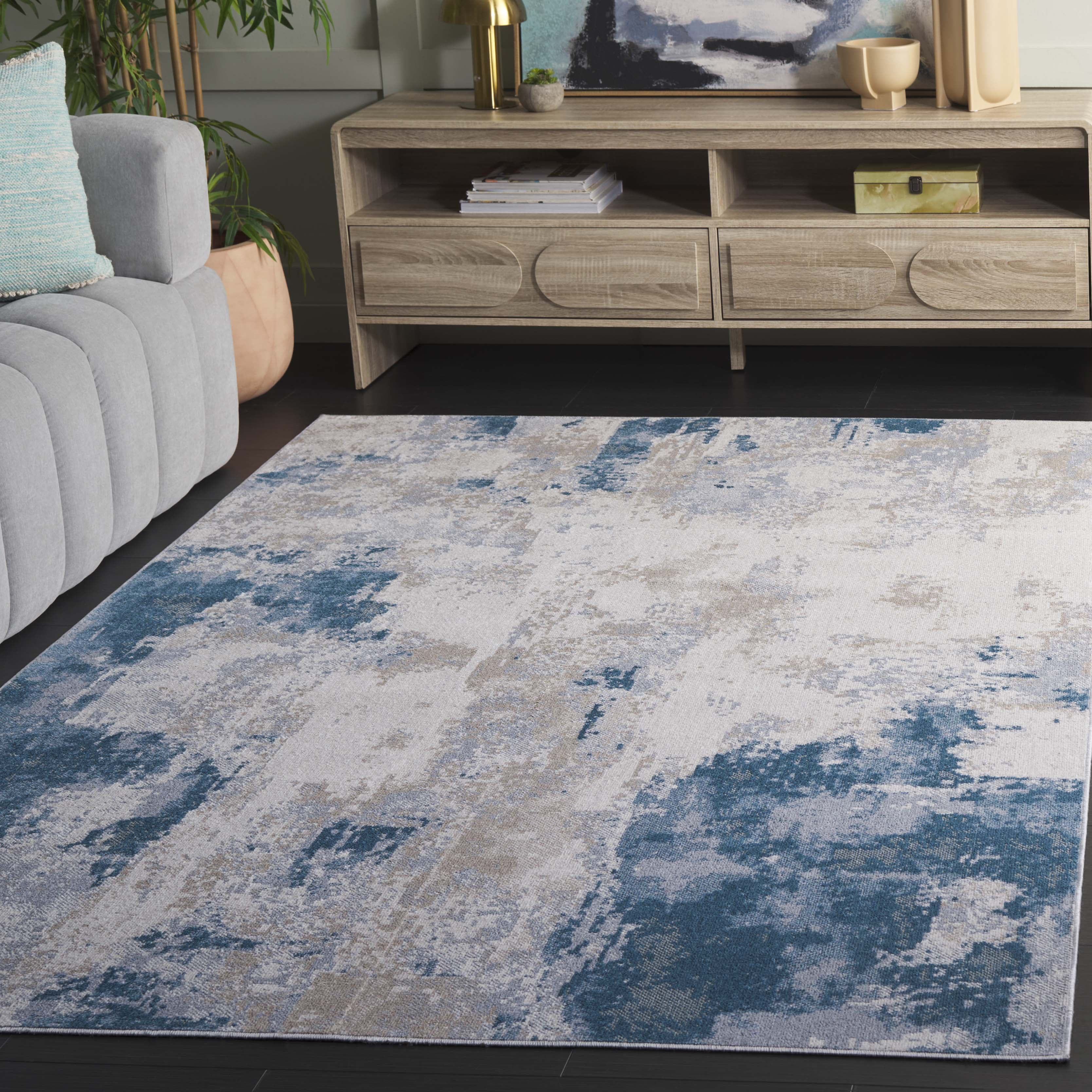 SAFAVIEH Bayside Everard Abstract Polyester Area Rug, Blue/Gray, 4' x 6 ...