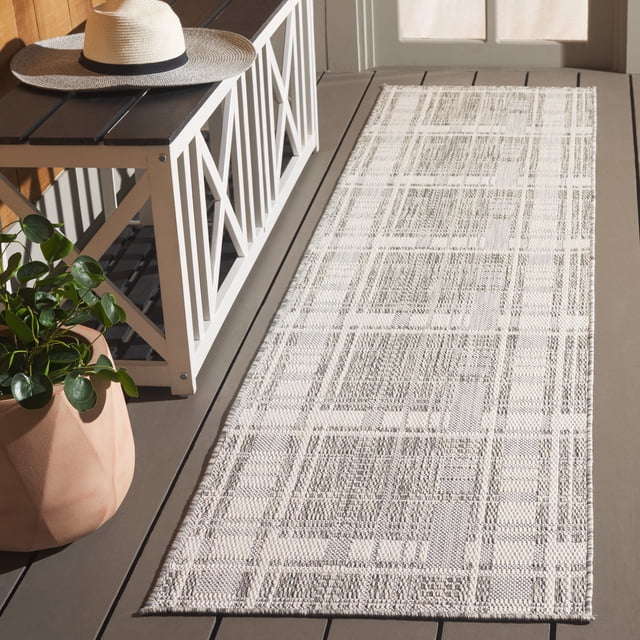 SAFAVIEH Beach House Eliot Geometric Indoor/Outdoor Runner Rug, Gray ...