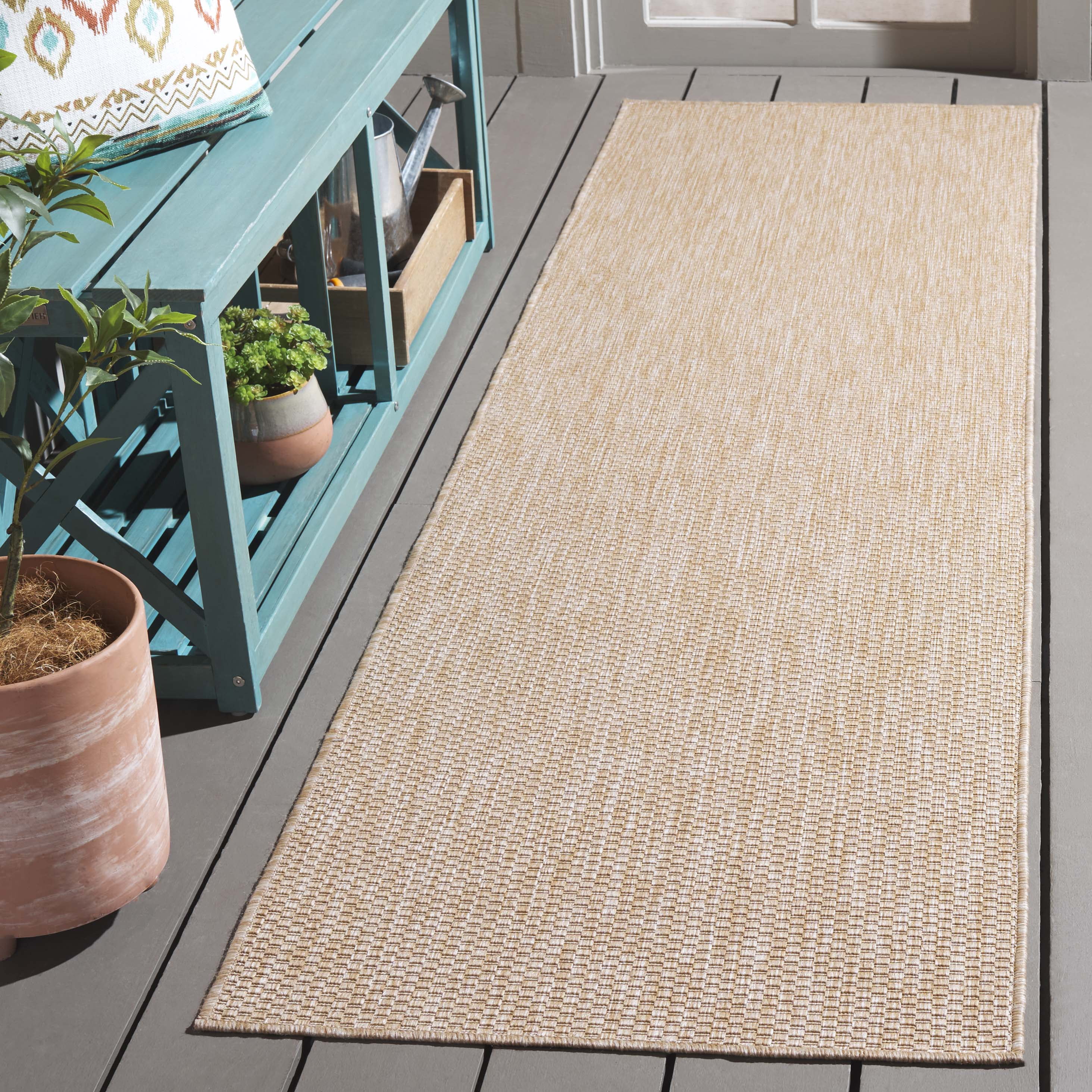 SAFAVIEH Beach House Jacinth Solid Indoor/Outdoor Runner Rug, Natural ...