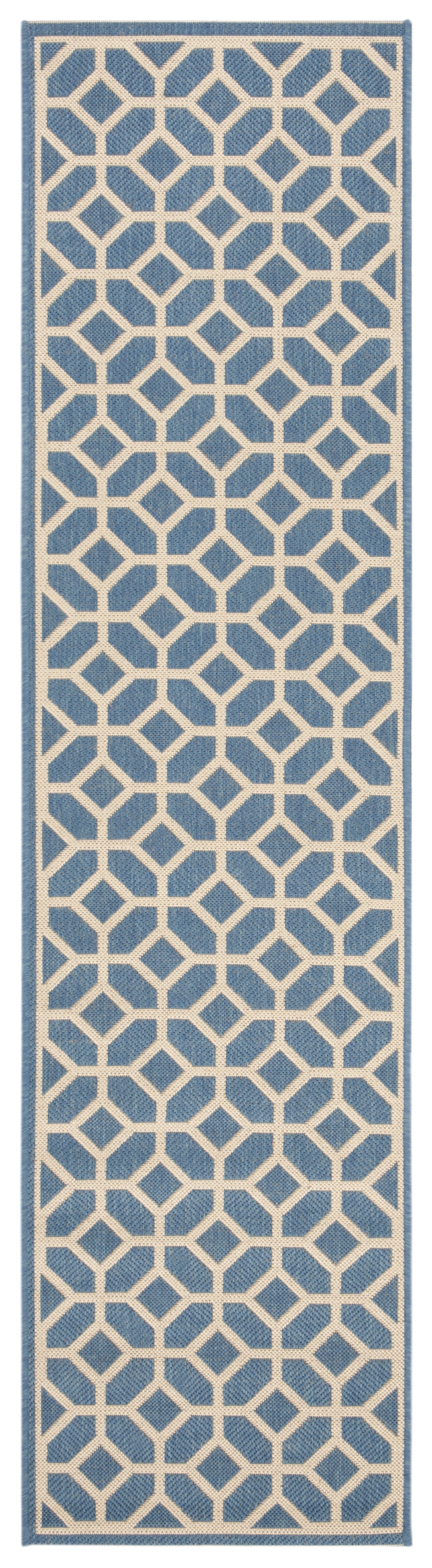 SAFAVIEH Beach House Kadri Geometric Indoor/Outdoor Runner Rug, Blue ...