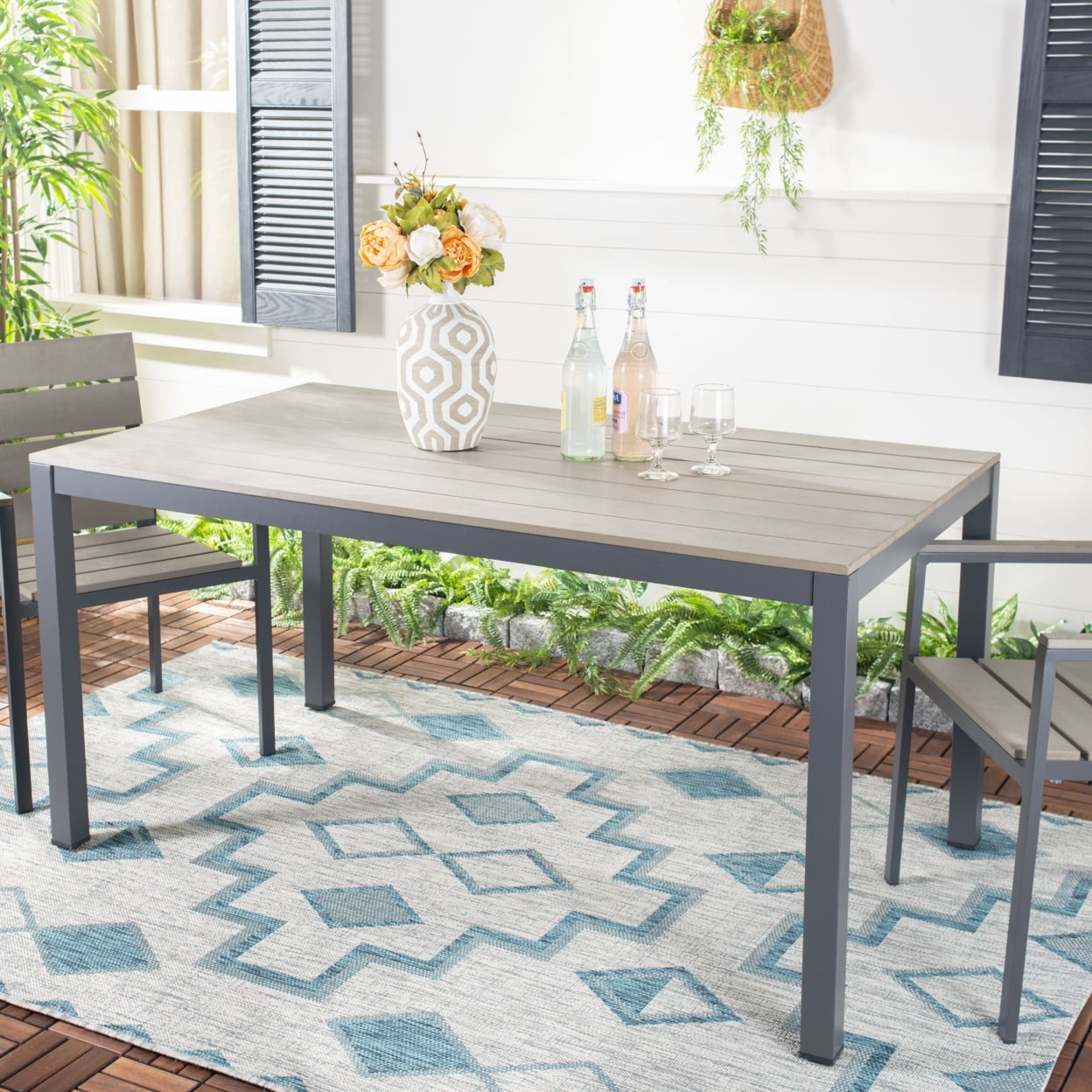 SAFAVIEH Beldan Outdoor Patio Rectangular Dining Table, Distressed ...