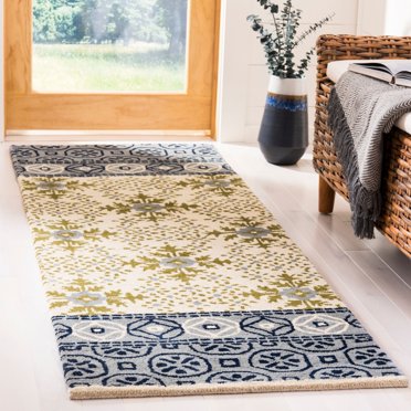 SAFAVIEH Heritage Trafford Floral Wool Runner Rug, Blue/Ivory, 2'3" x 8 ...