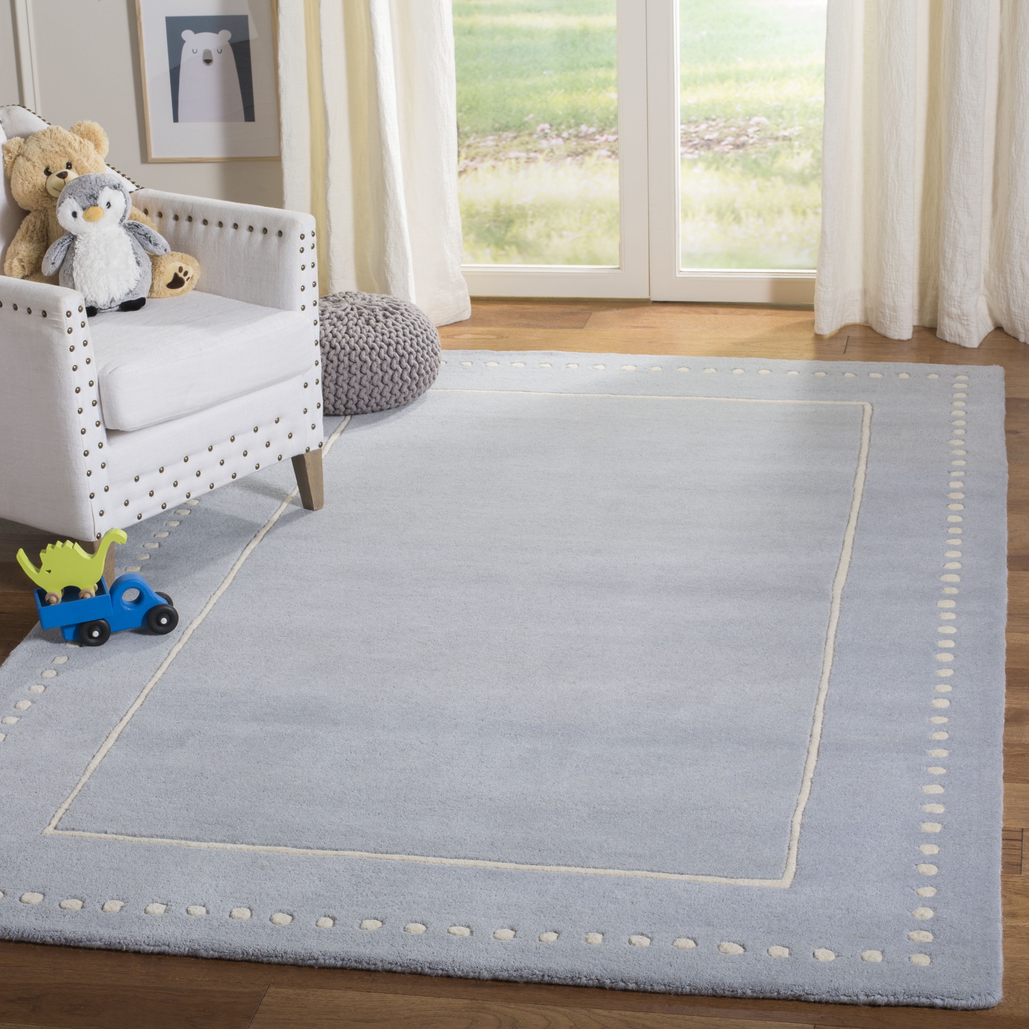 SAFAVIEH Bella Danita Plain Dotted Bordered Wool Area Rug, Light Blue ...